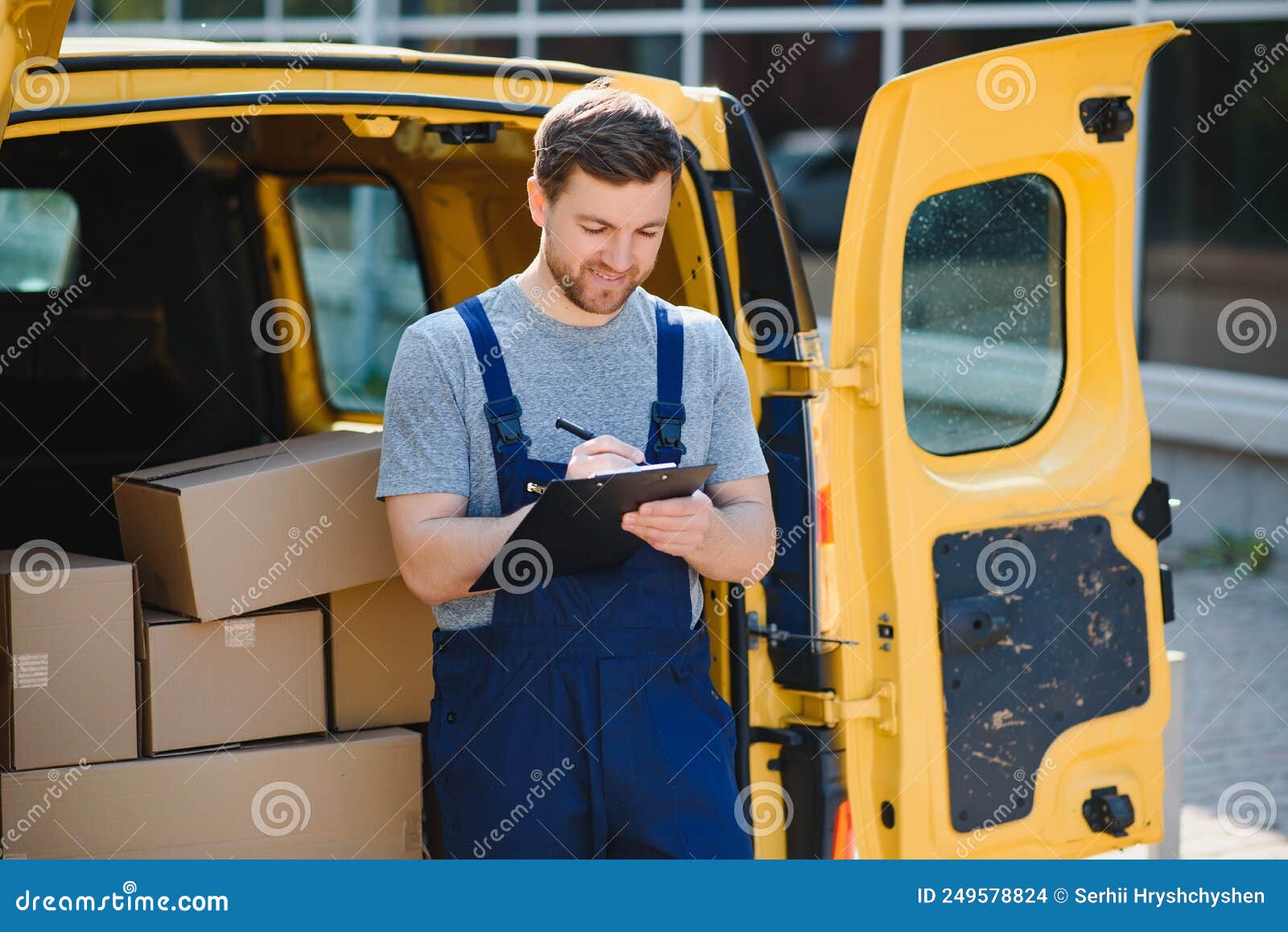 Delivery Service Employee. Portrait of Man Working in Delivery Service ... Delivery Service Employee. Portrait of Man Working in Delivery Service ...