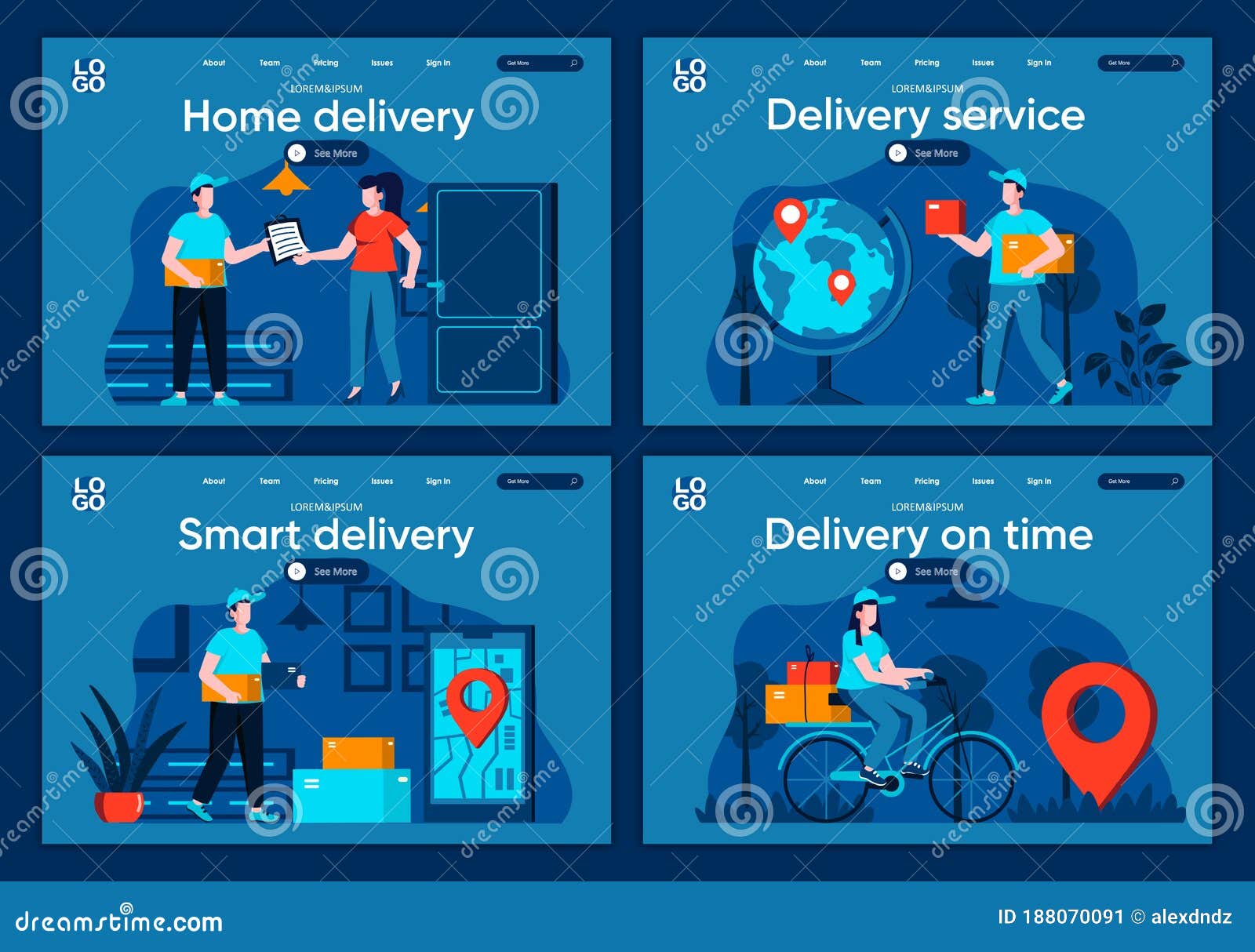 Delivery Service Flat Landing Pages Set. Express Delivery with Courier ...