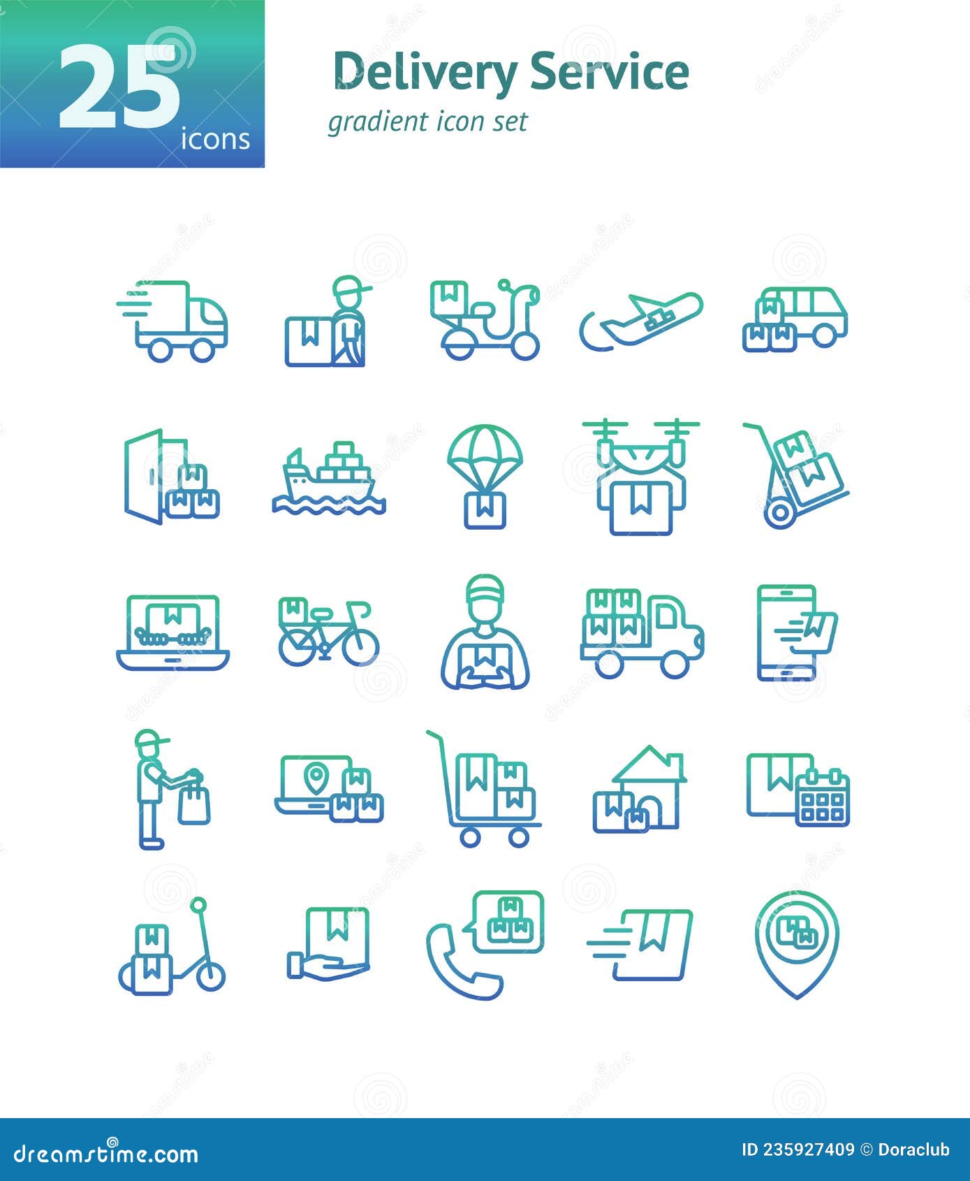Delivery Service Gradient Icon Set. Stock Vector - Illustration of date ...
