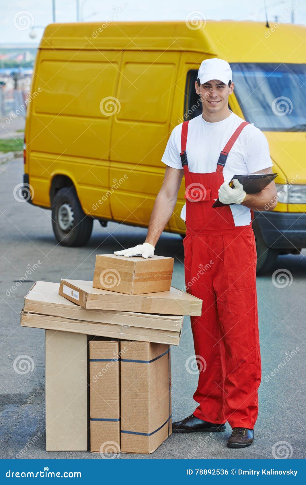 Delivery Service. Man with Parcel Box Stock Photo - Image of caucasian ...