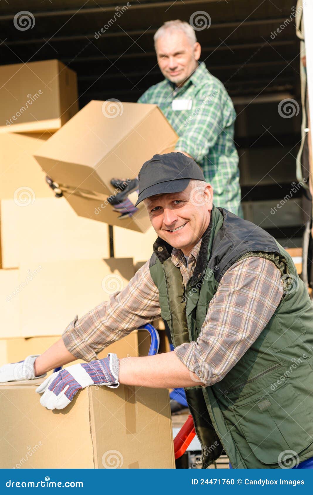 Delivery Service Mover Man Cardboard Box Stock Photo - Image of ...