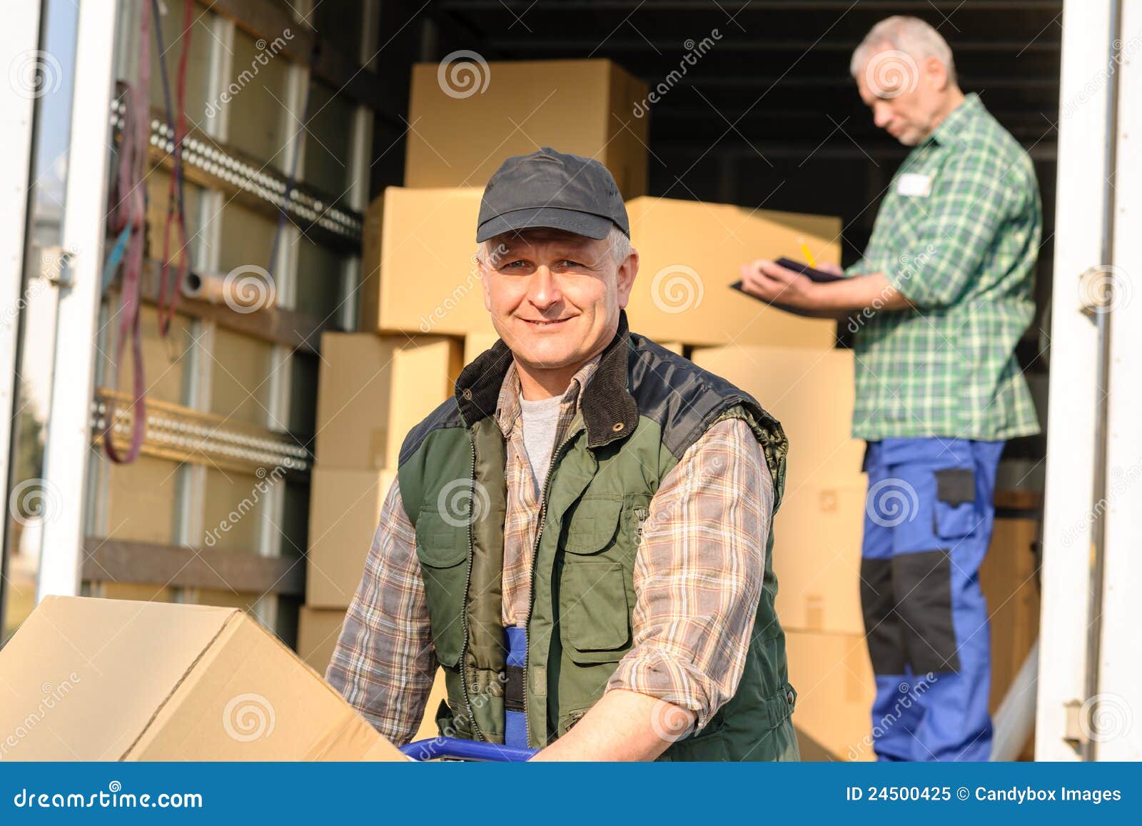 Delivery Service Mover Man Cardboard Box Stock Image - Image of ...