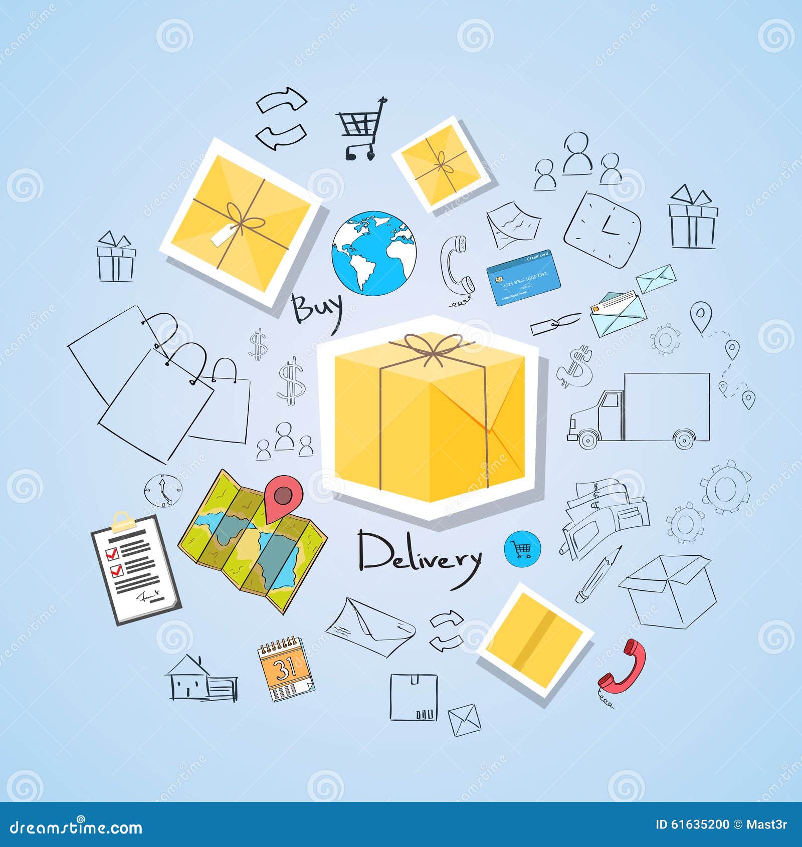 Delivery Service Package Box Concept Doodle Stock Vector - Illustration ...