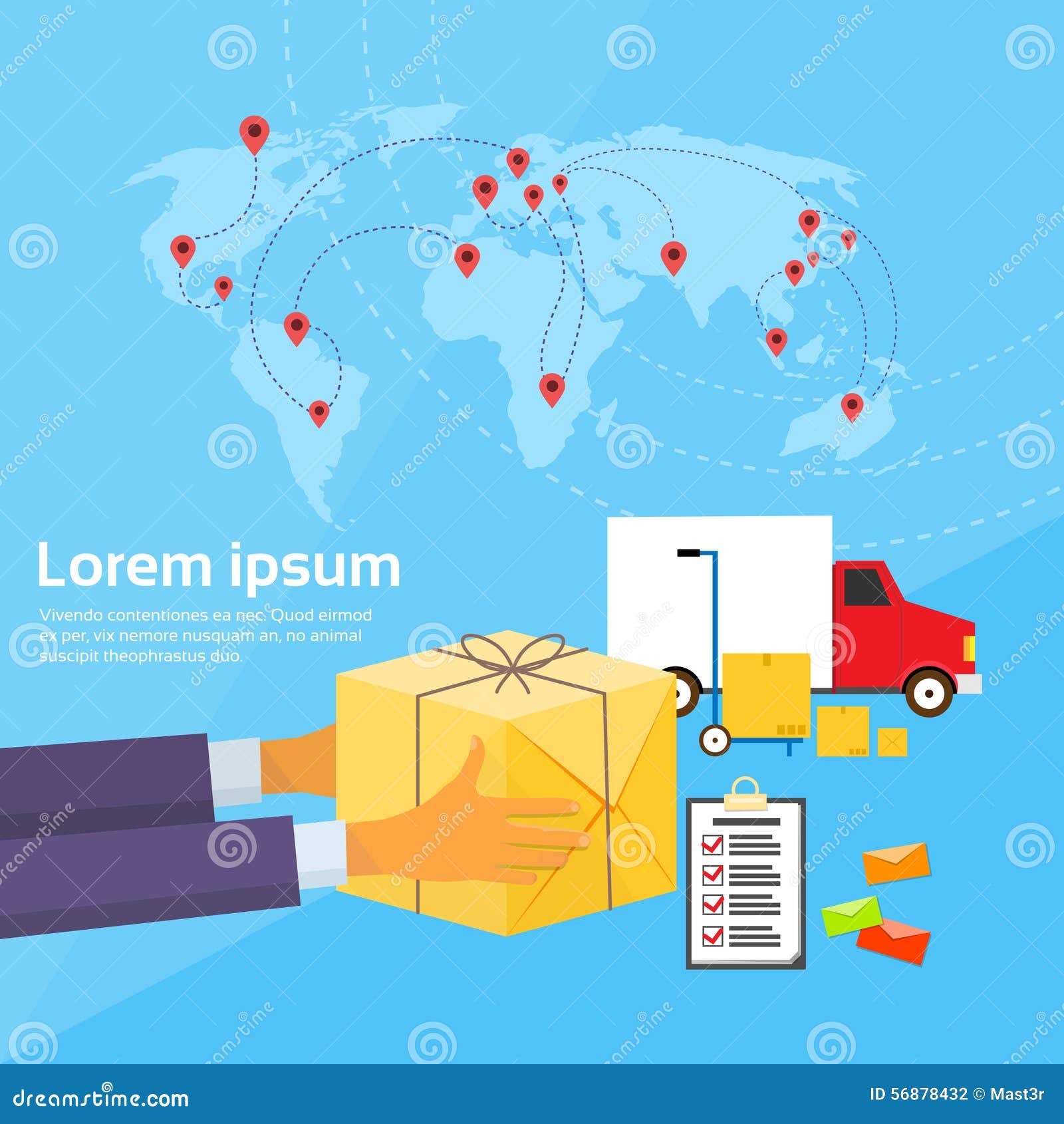 Delivery Service Package Box World Map Flat Vector Stock Vector ...