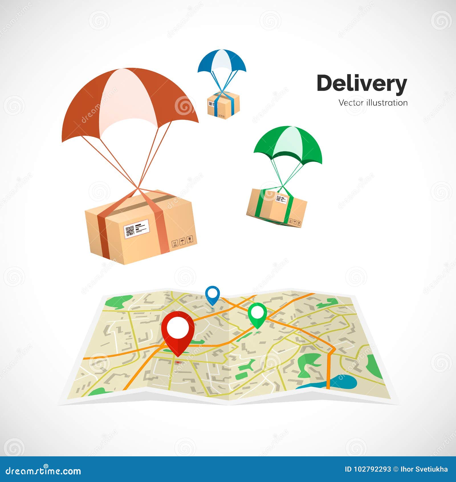 Delivery Service. Parcels Fly To the Destination Indicated on the Map ...