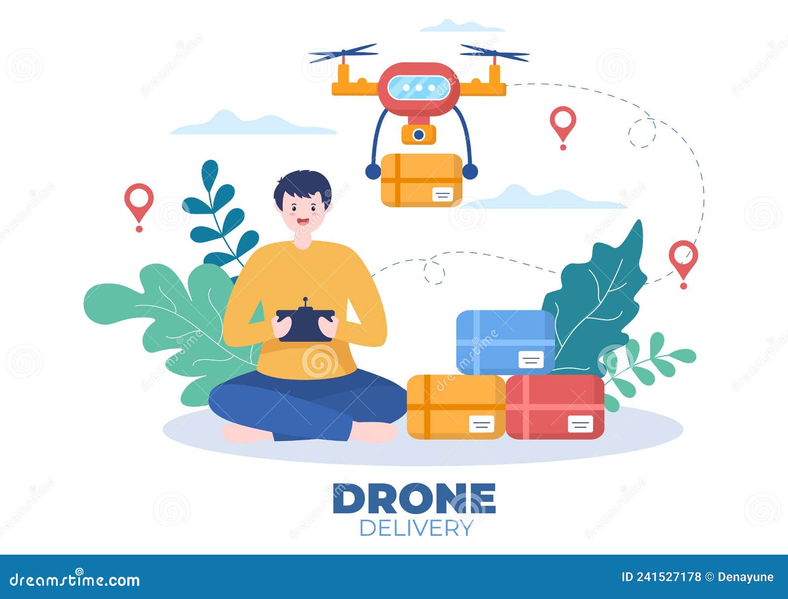 Delivery Service Use Drone Background Vector Illustration. Employee ...