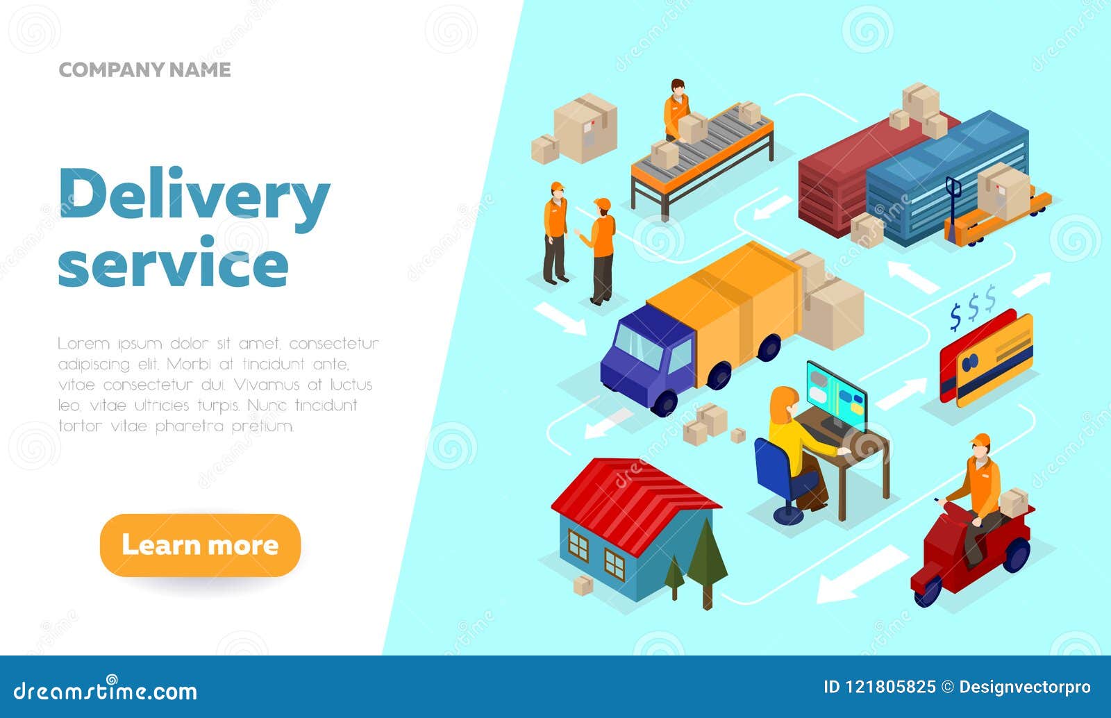 Delivery Service Web Banner Design Template with Isometric Elements ...