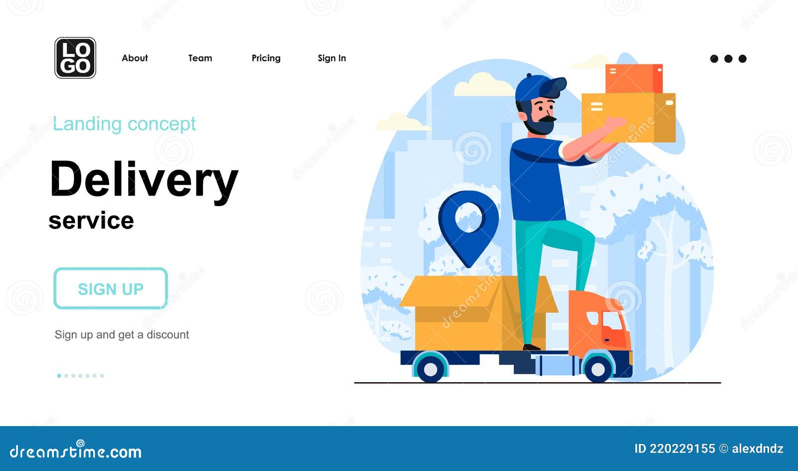 Delivery Service Web Concept. Courier Carrying Parcels at Home Stock ...