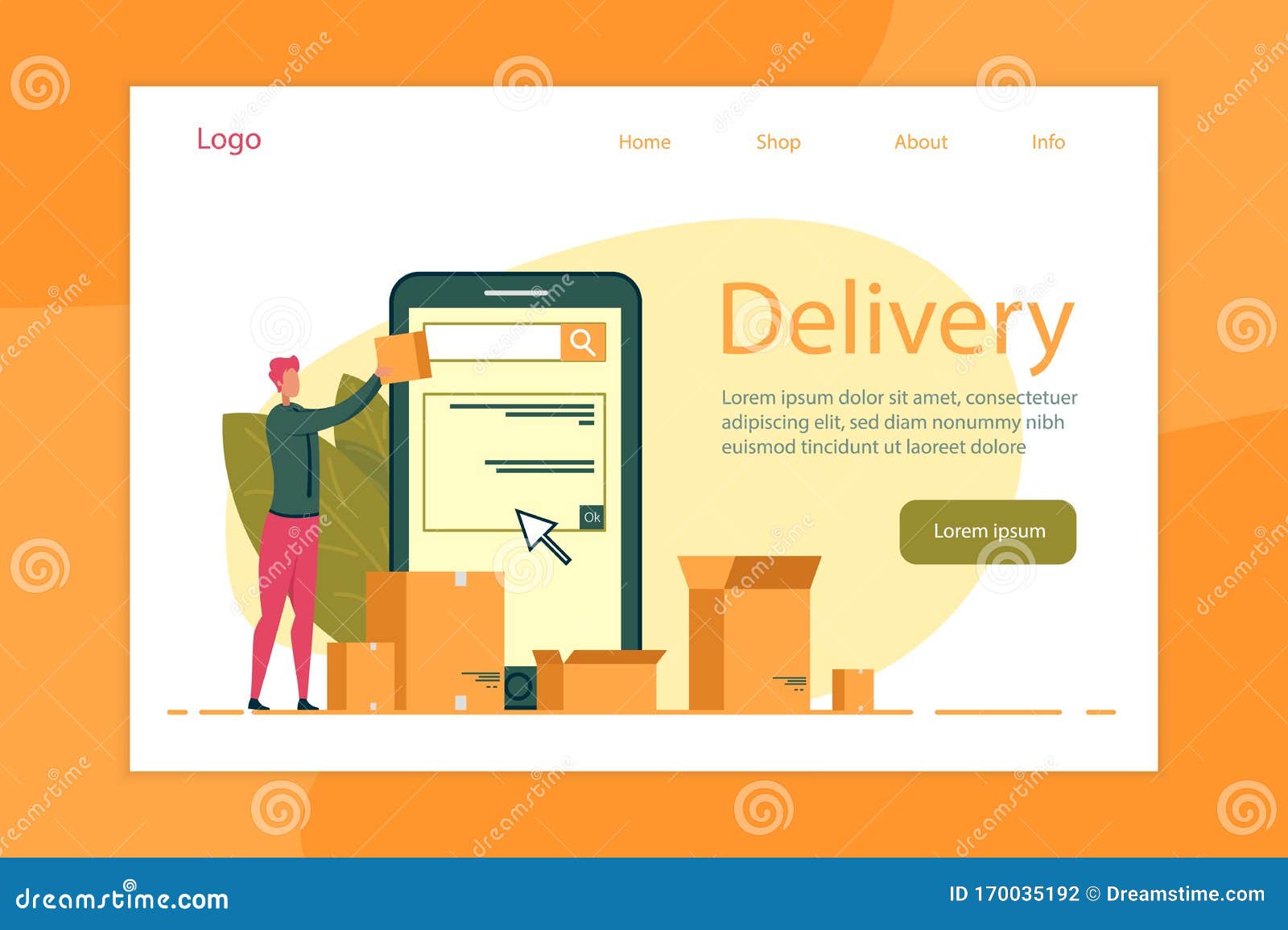 Delivery Services App with Man Sending Parcel. Stock Vector ...