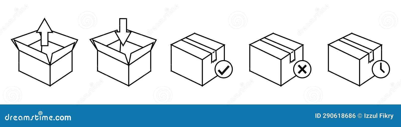 Delivery Shipment Status Icon Set with Cardboard Stock Vector ...
