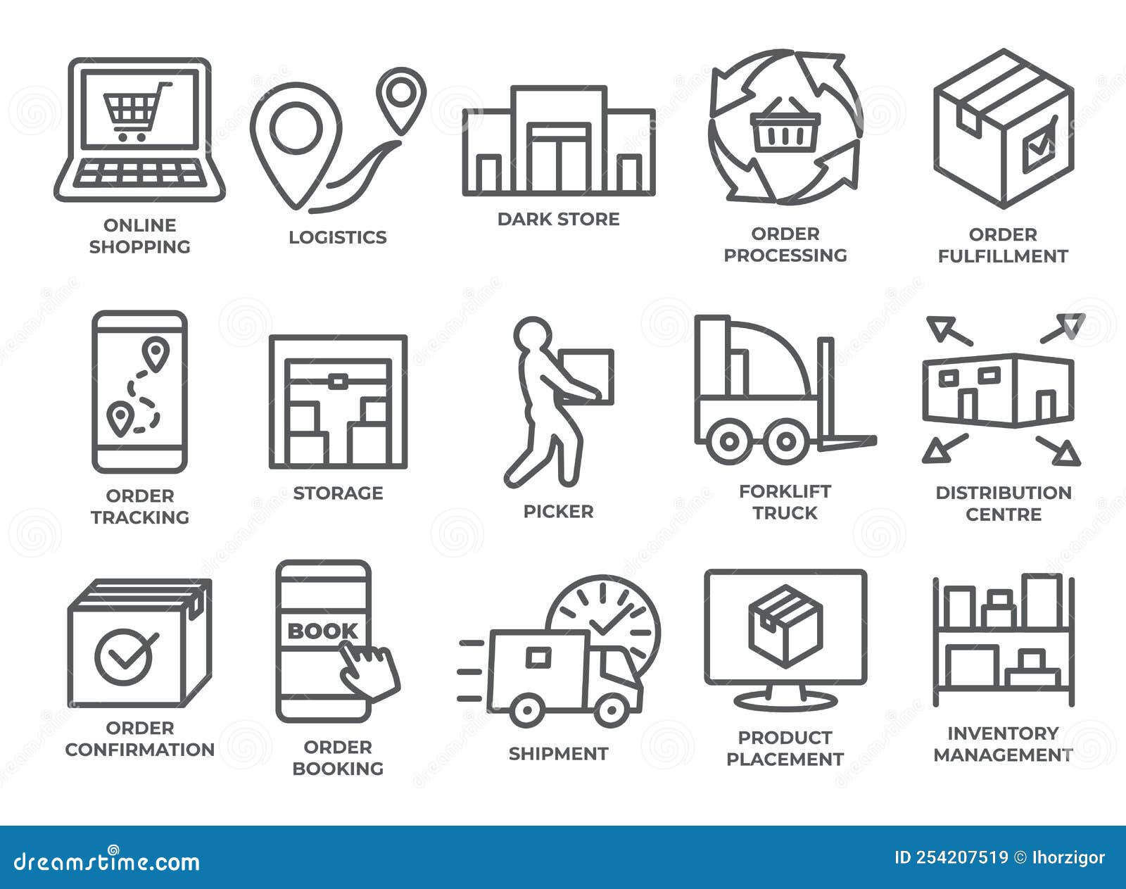 Delivery and Shipping Line Icons Set on White Background Stock ...