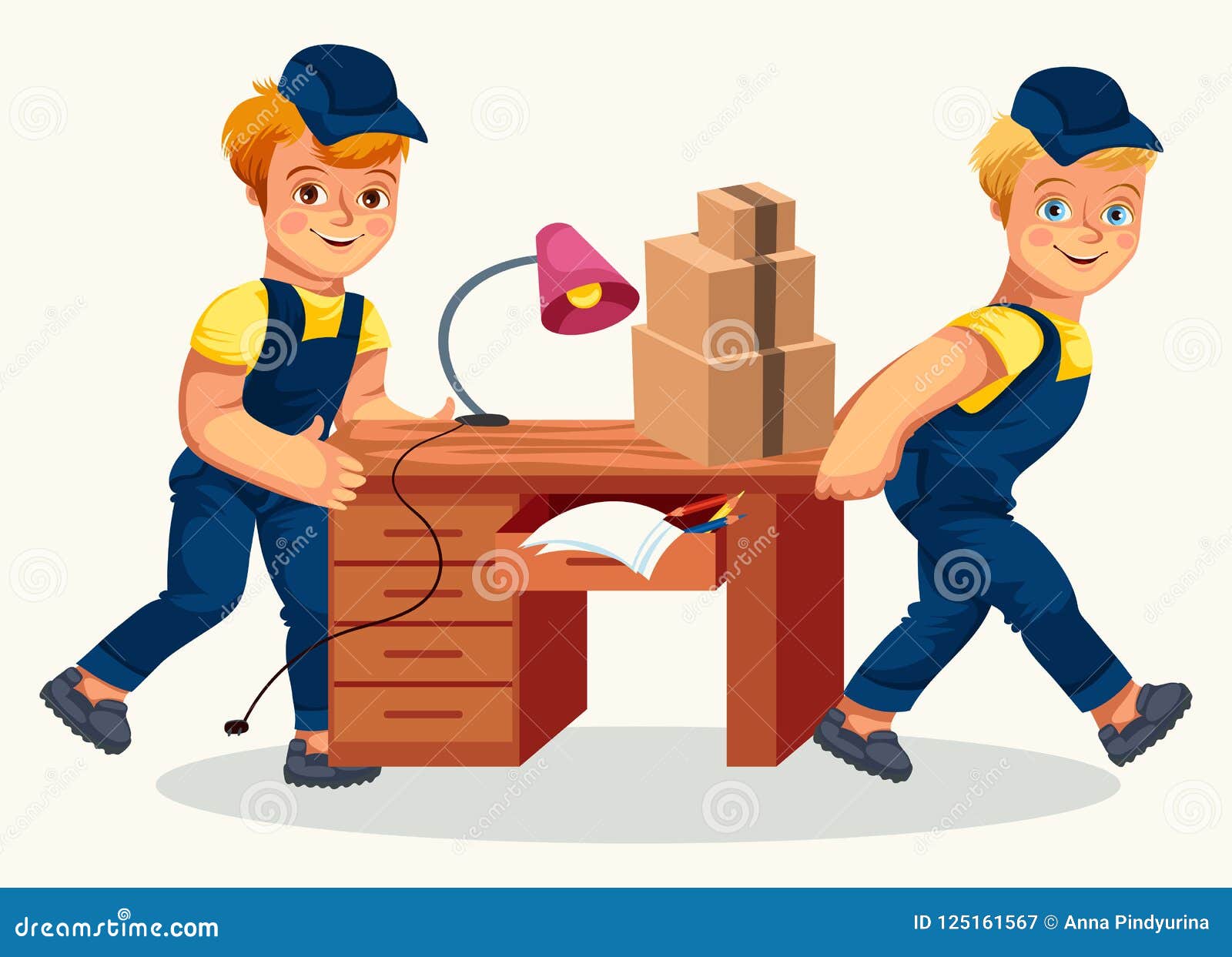 Delivery Team Carrying Desk and Cartons Poster Stock Vector ...