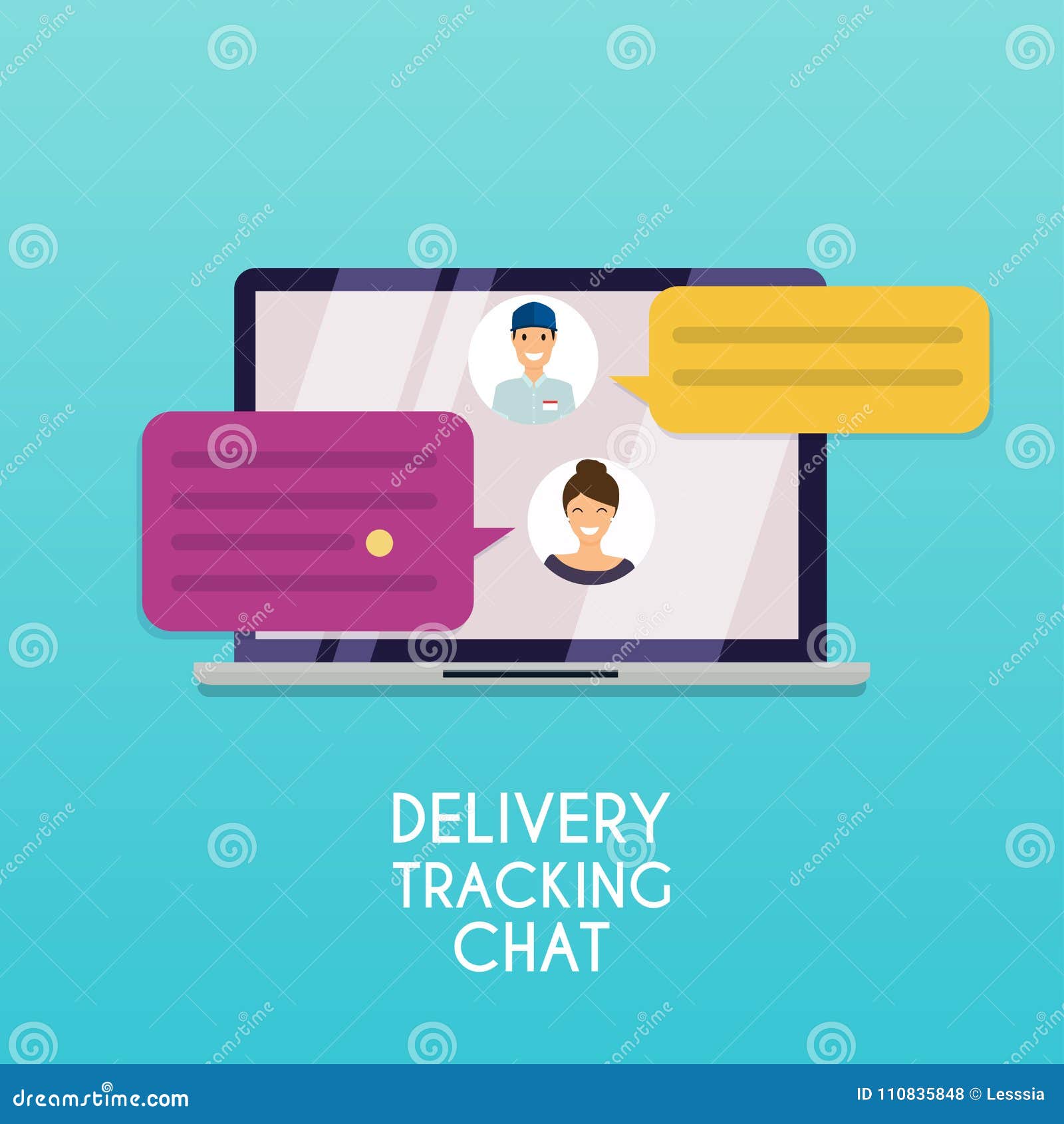Delivery Tracking Chat. Computer with Text Message Stock Vector ...