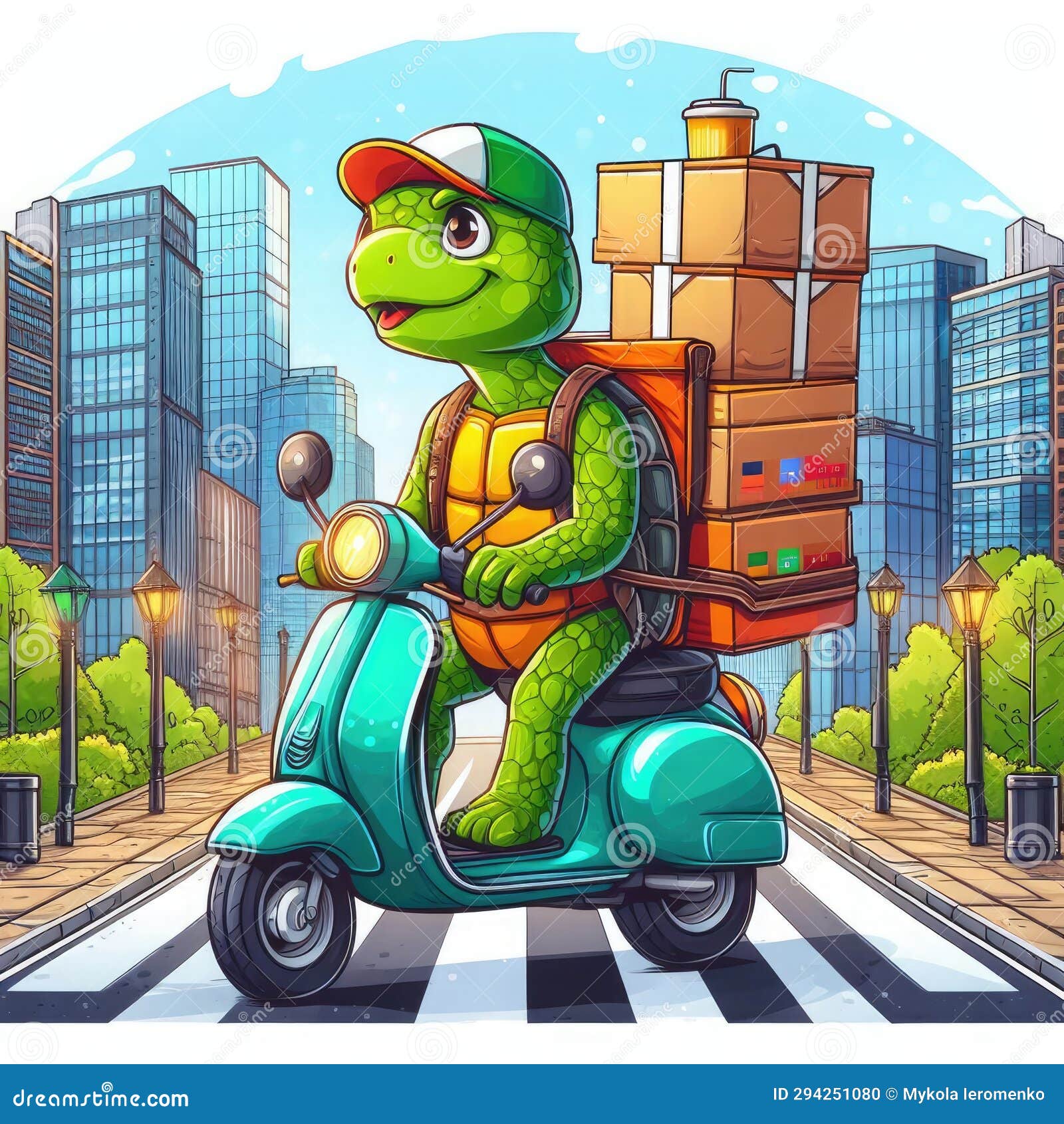 A Delivery Turtle on a Scooter. Illustration Stock Illustration ...