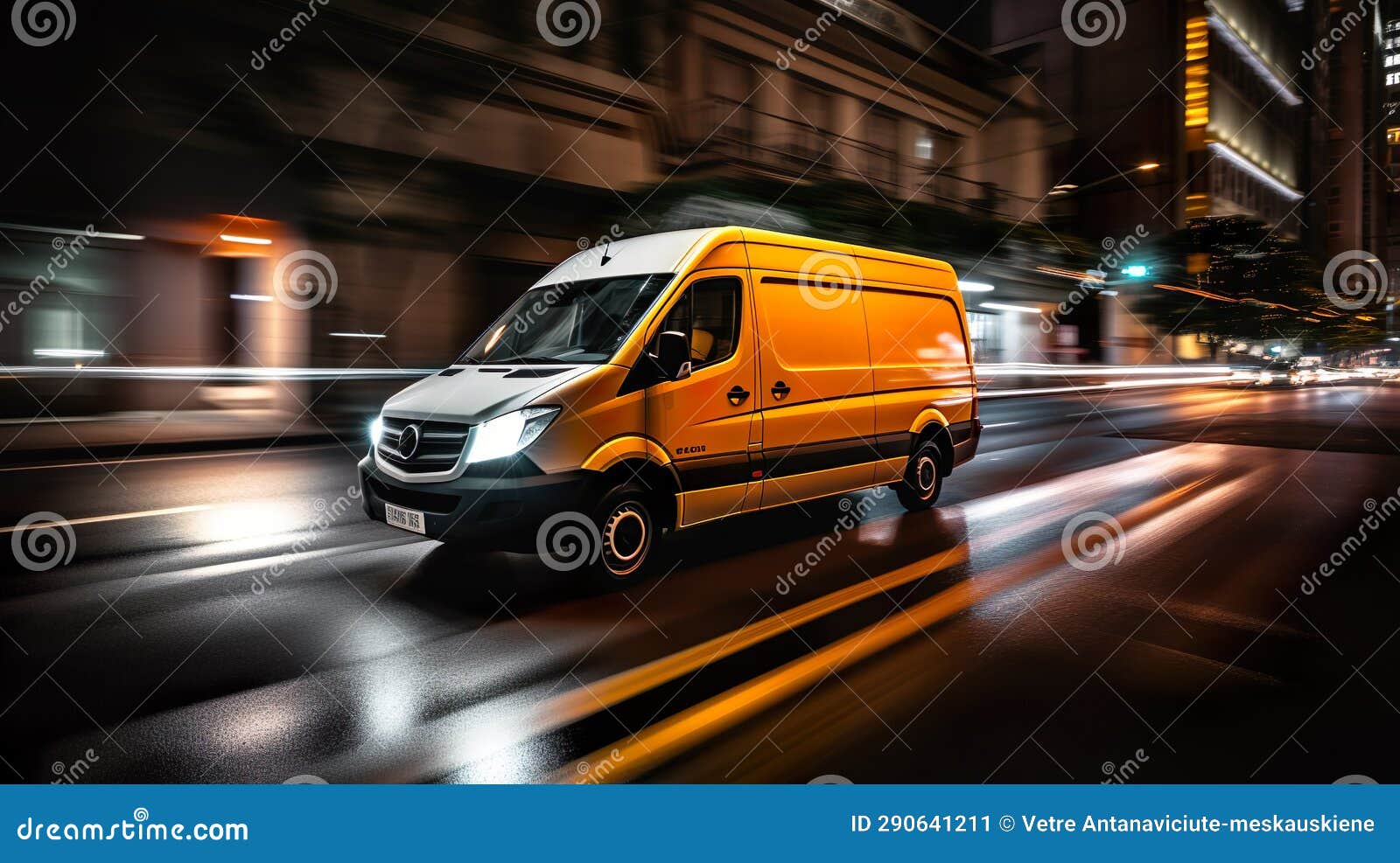 Delivery Van Delivers at Night Stock Image - Image of transit, cargo ...
