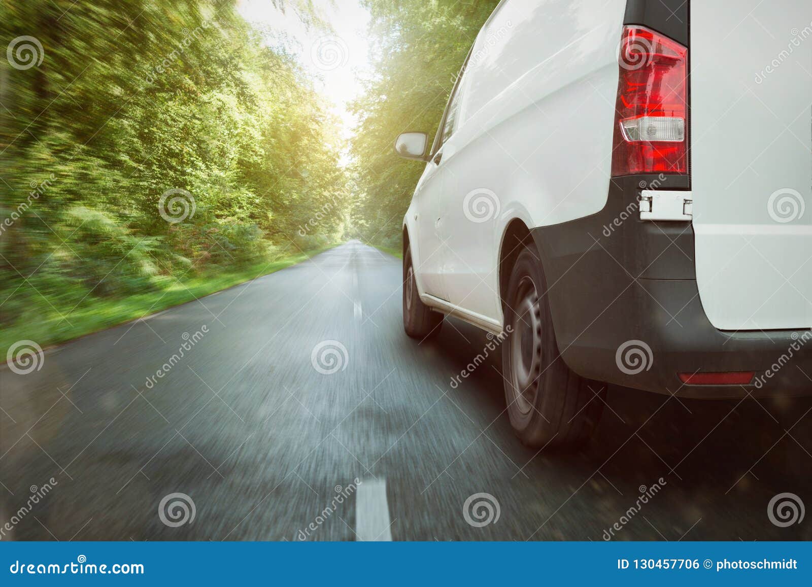 Delivery Van Driving through the Forest Stock Photo - Image of rear ...