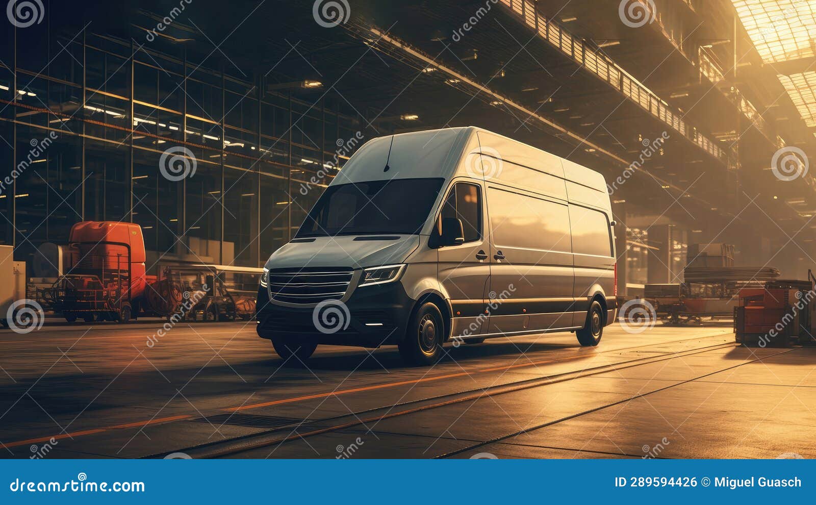 Delivery Van in a Logistics Center Stock Illustration - Illustration of ...