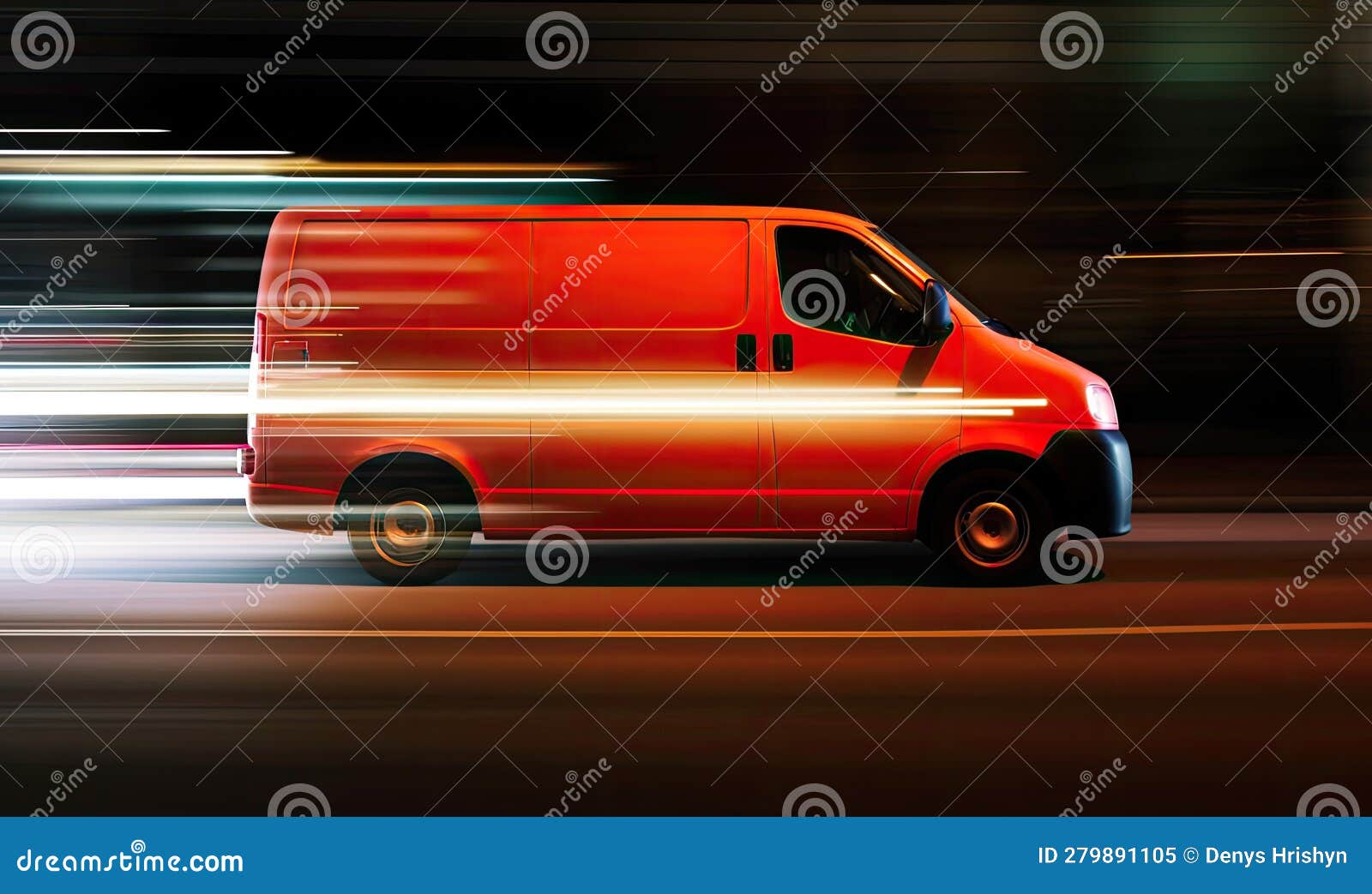 Delivery Van with Neon Lights Speeding through the City Creating Using ...