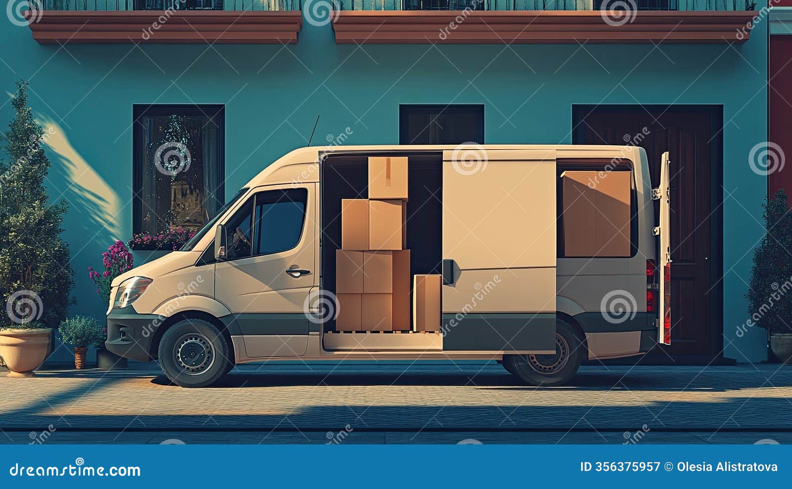 Delivery Van with Open Door with Cardboards Stock Illustration ...
