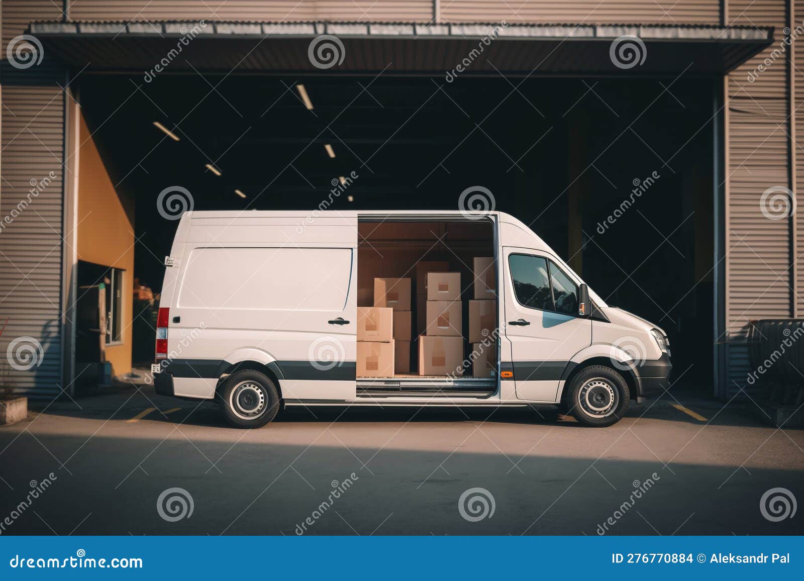 Delivery Van with Open Side Door. the Van Stands Near the Warehouse ...
