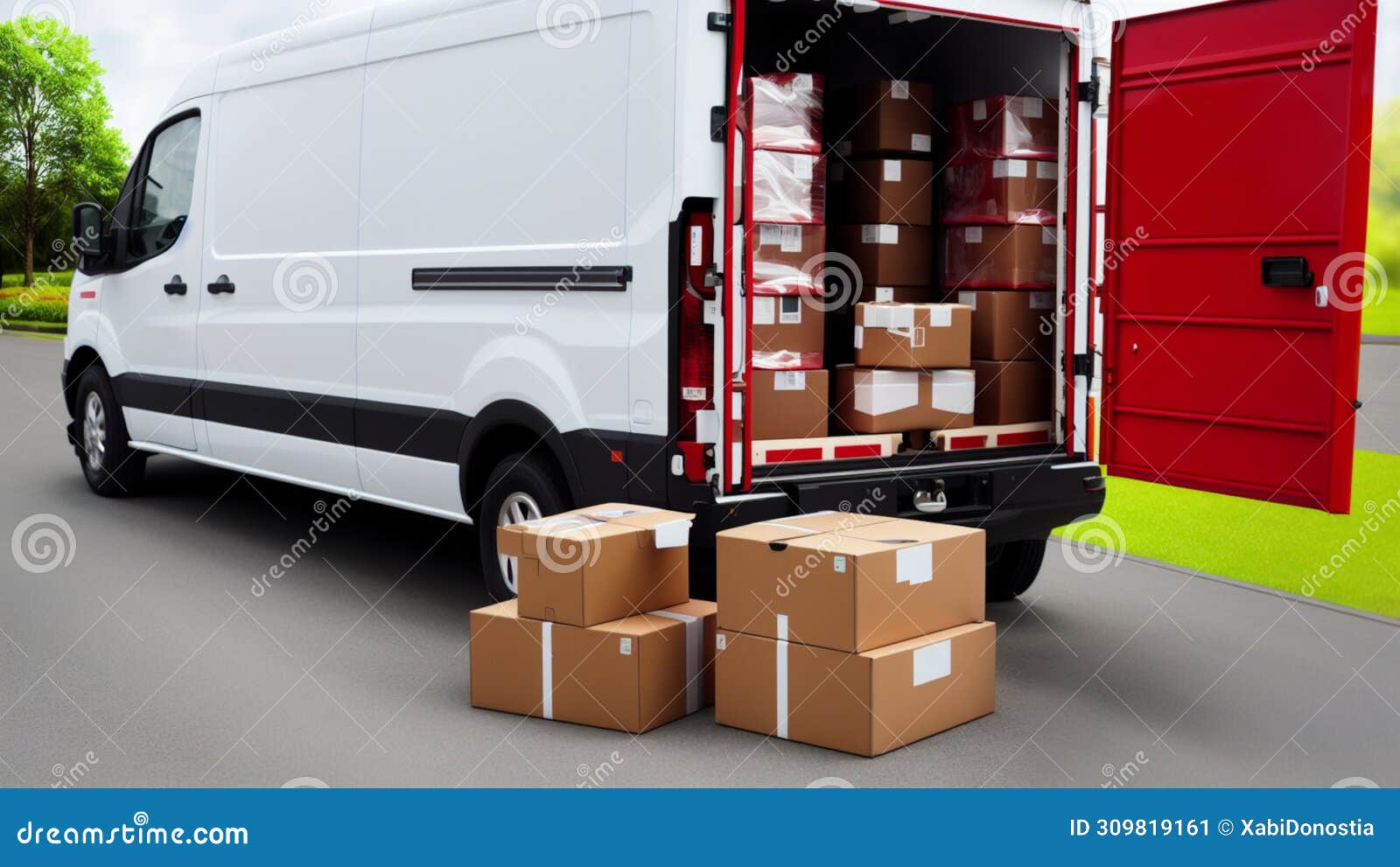 Delivery Van with Packed Cardboard Boxes Delivering Orders. Logistics ...