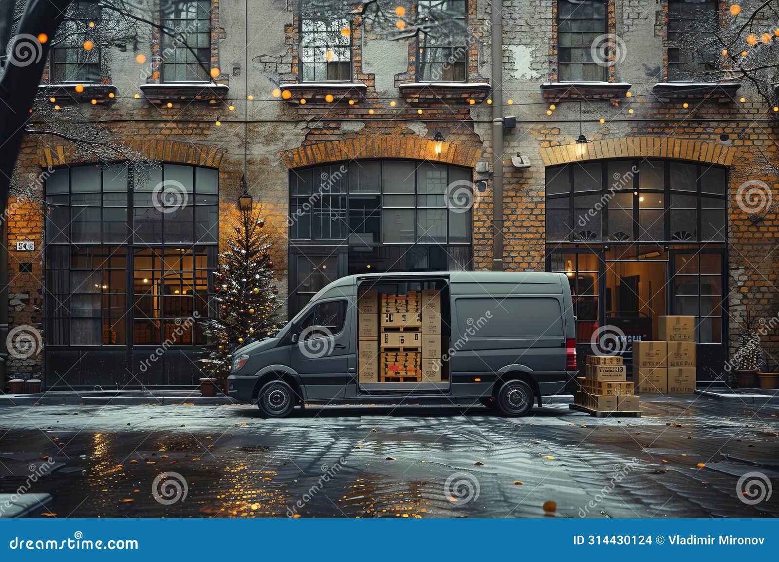 Delivery Van Parked in Front of Building with Open Doors Stock Photo ...