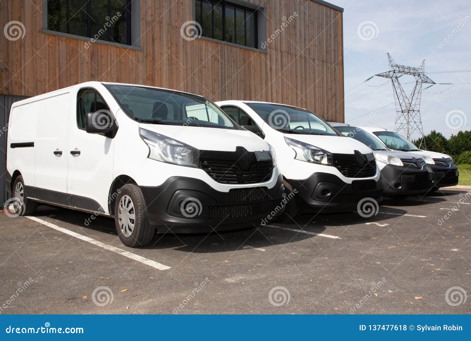 Delivery Van Small Trucks Line Up Park Outside Stock Photo - Image of ...