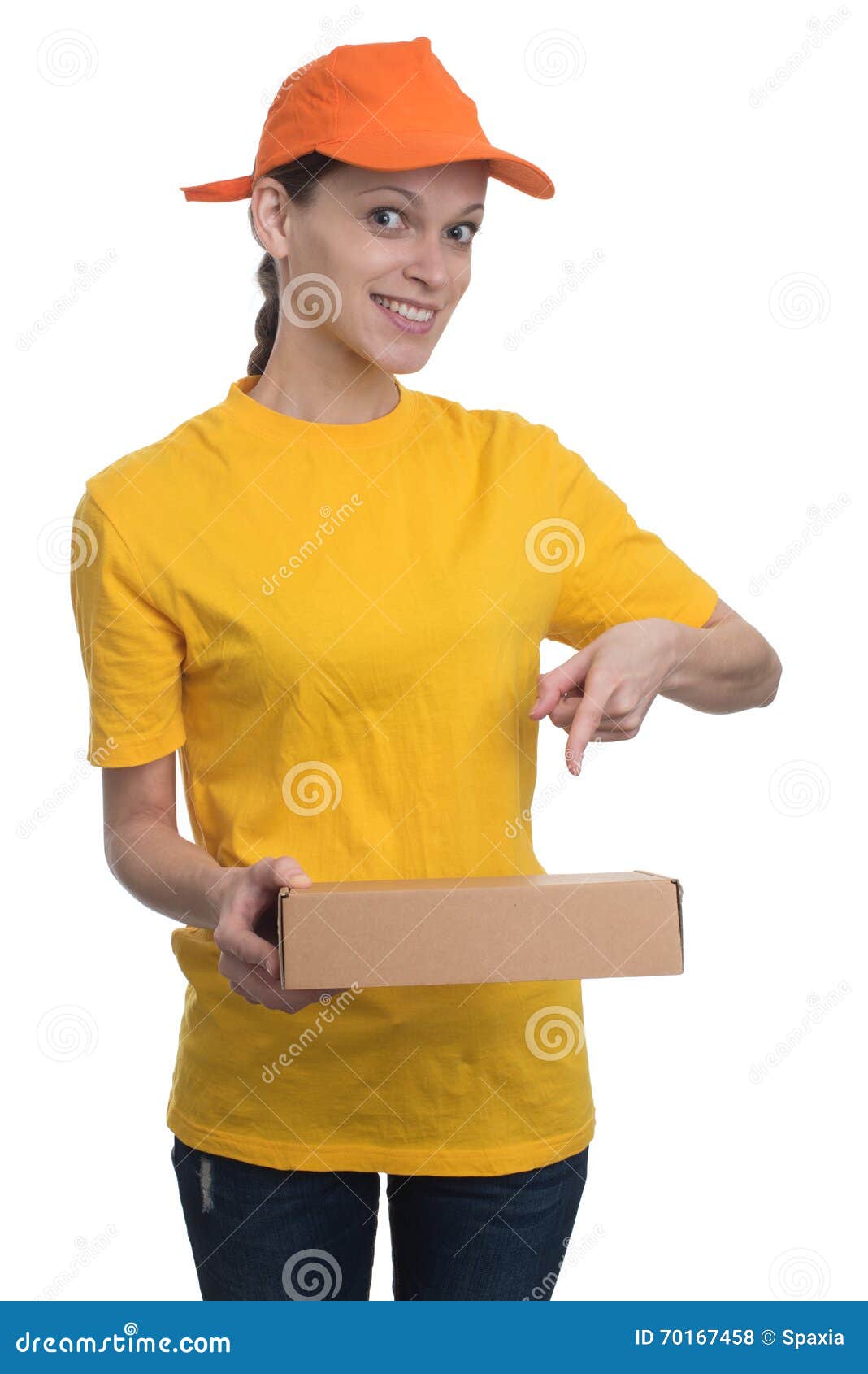 Delivery Woman Holding Package Isolated Stock Photo - Image of girl ...