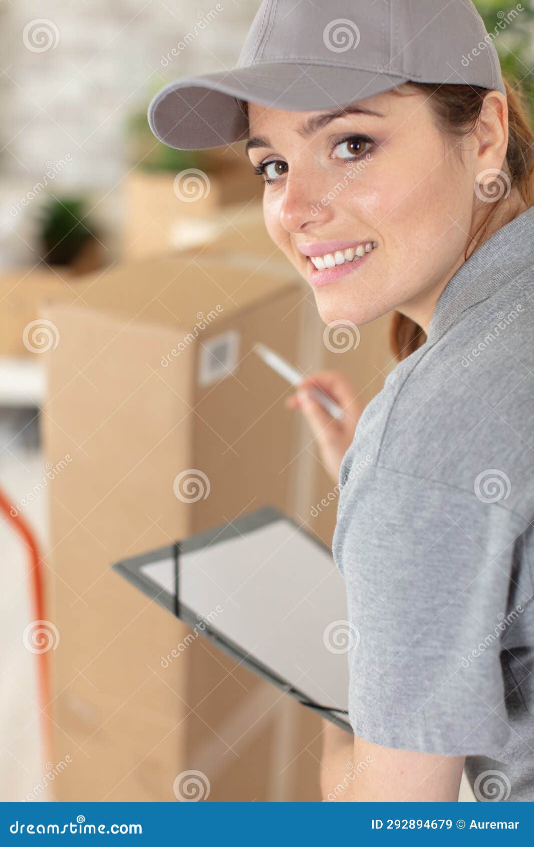 Delivery Woman Smiling Holding Parcel Box Stock Image - Image of ...