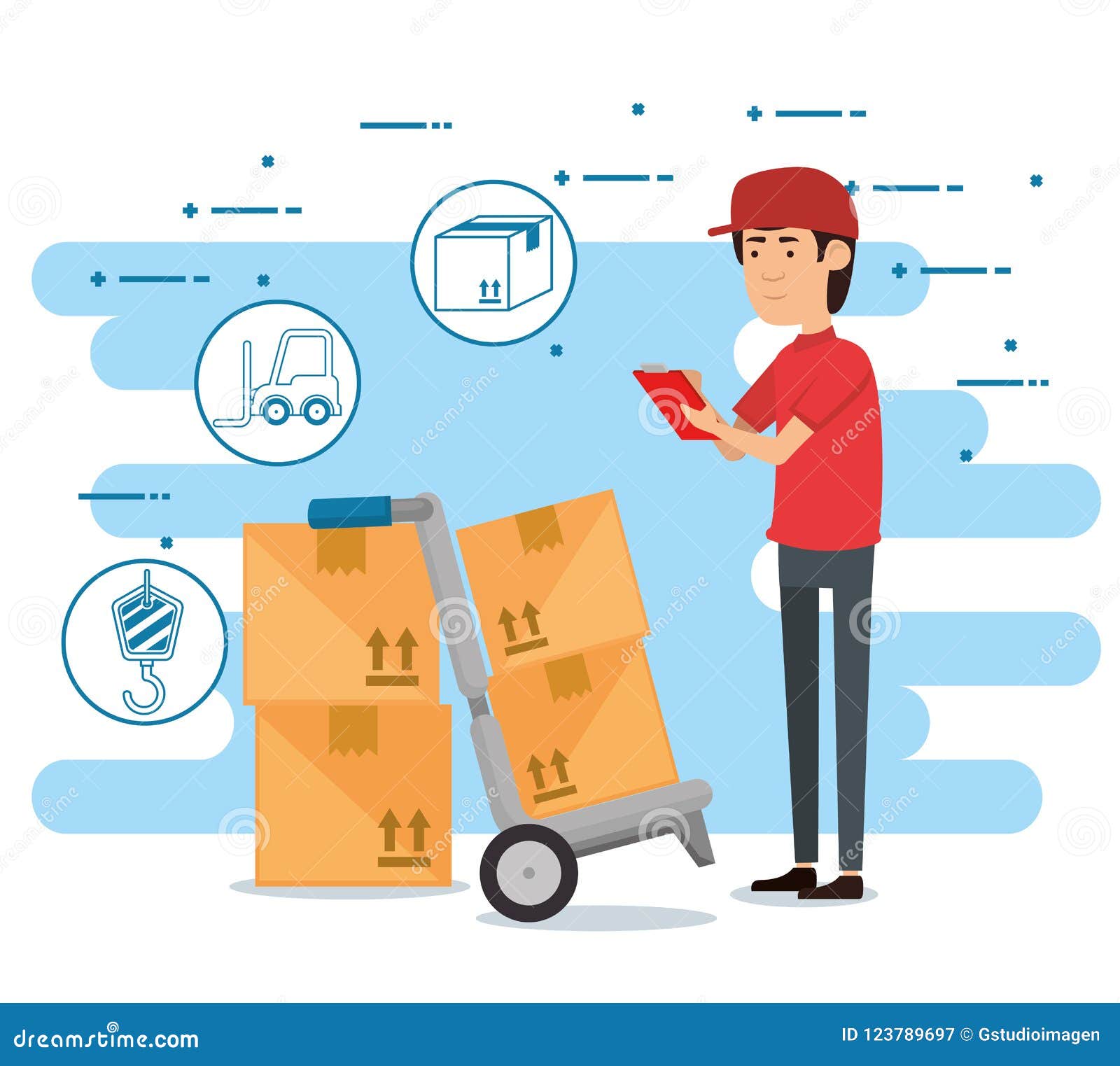 Delivery Worker with Cart Boxes Stock Vector - Illustration of loading ...