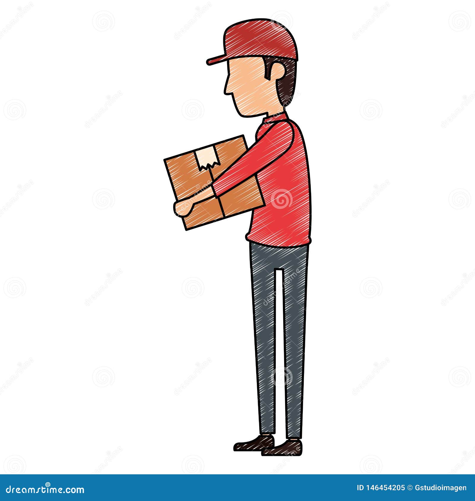 Delivery Worker Lifting Box Character Stock Illustration - Illustration ...