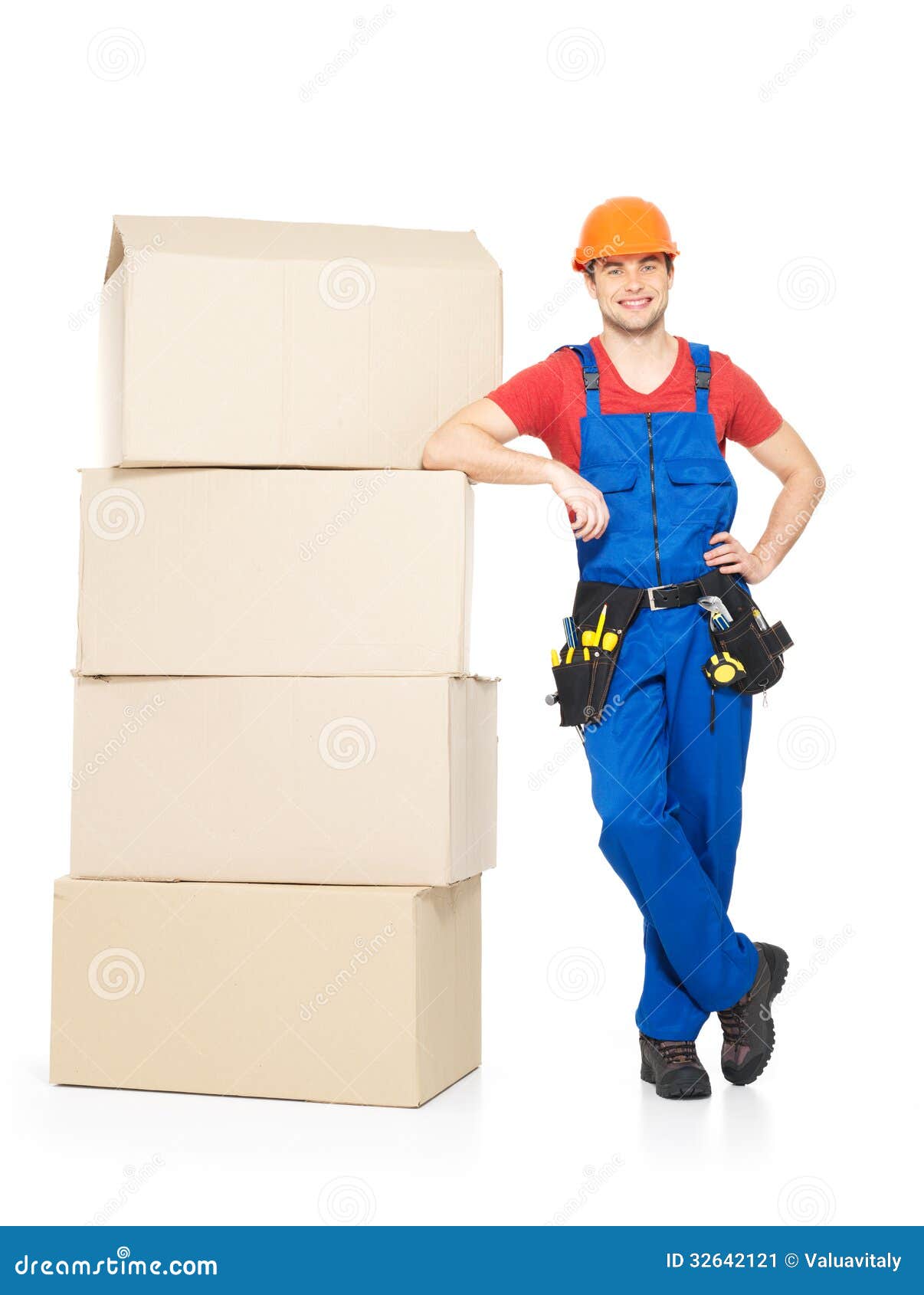 Delivery Worker Man with Paper Boxes Stock Image - Image of home, full ...