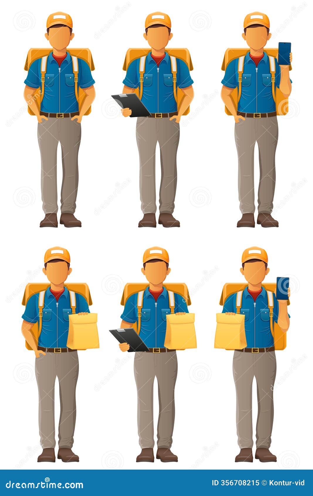 Delivery Man With Box. Young Courier In Red Hat And Uniform Standing ...