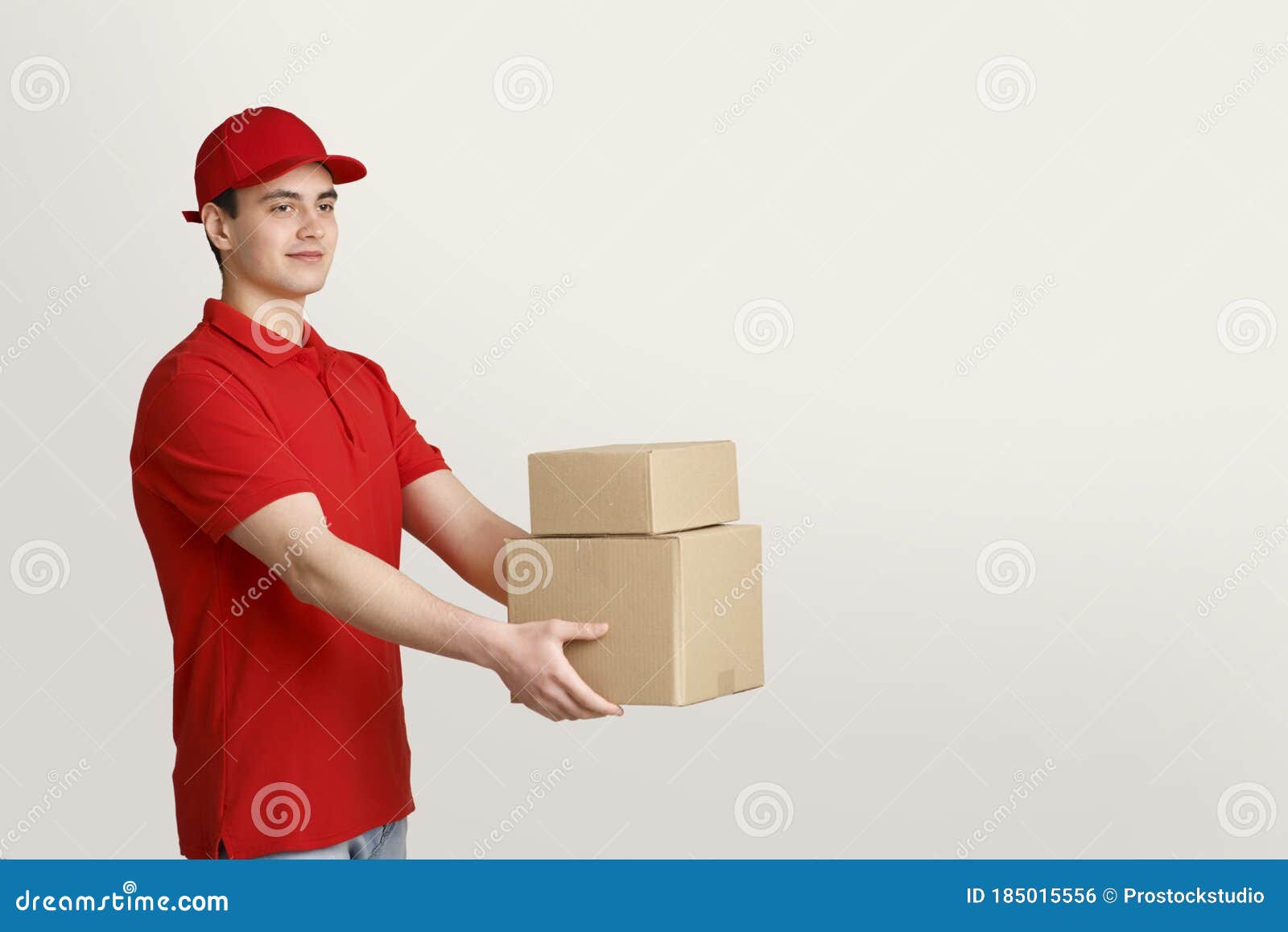 Deliveryman, Post and Shipping Concept. Courier in Uniform Holds Boxes ...