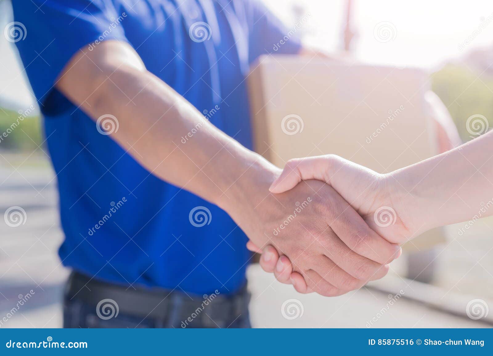 Deliveryman Stand and Shake Hand Stock Photo - Image of meeting ...
