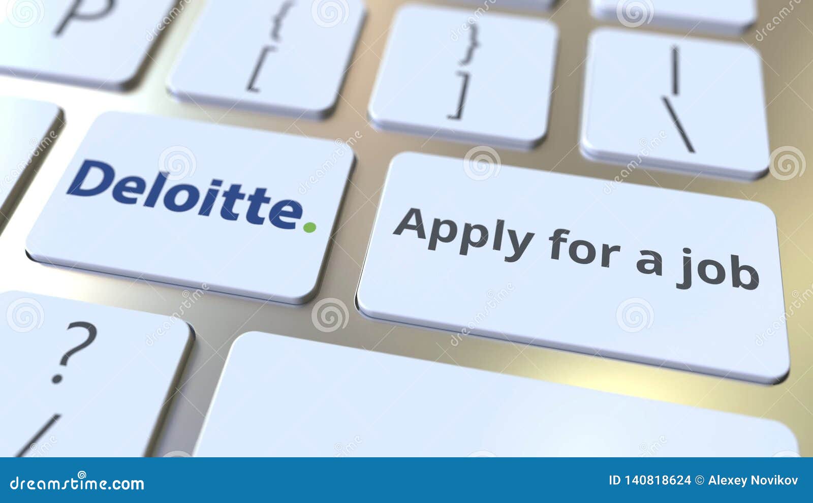 DELOITTE Company Logo and Apply for a Job Text on the Keys of the ...