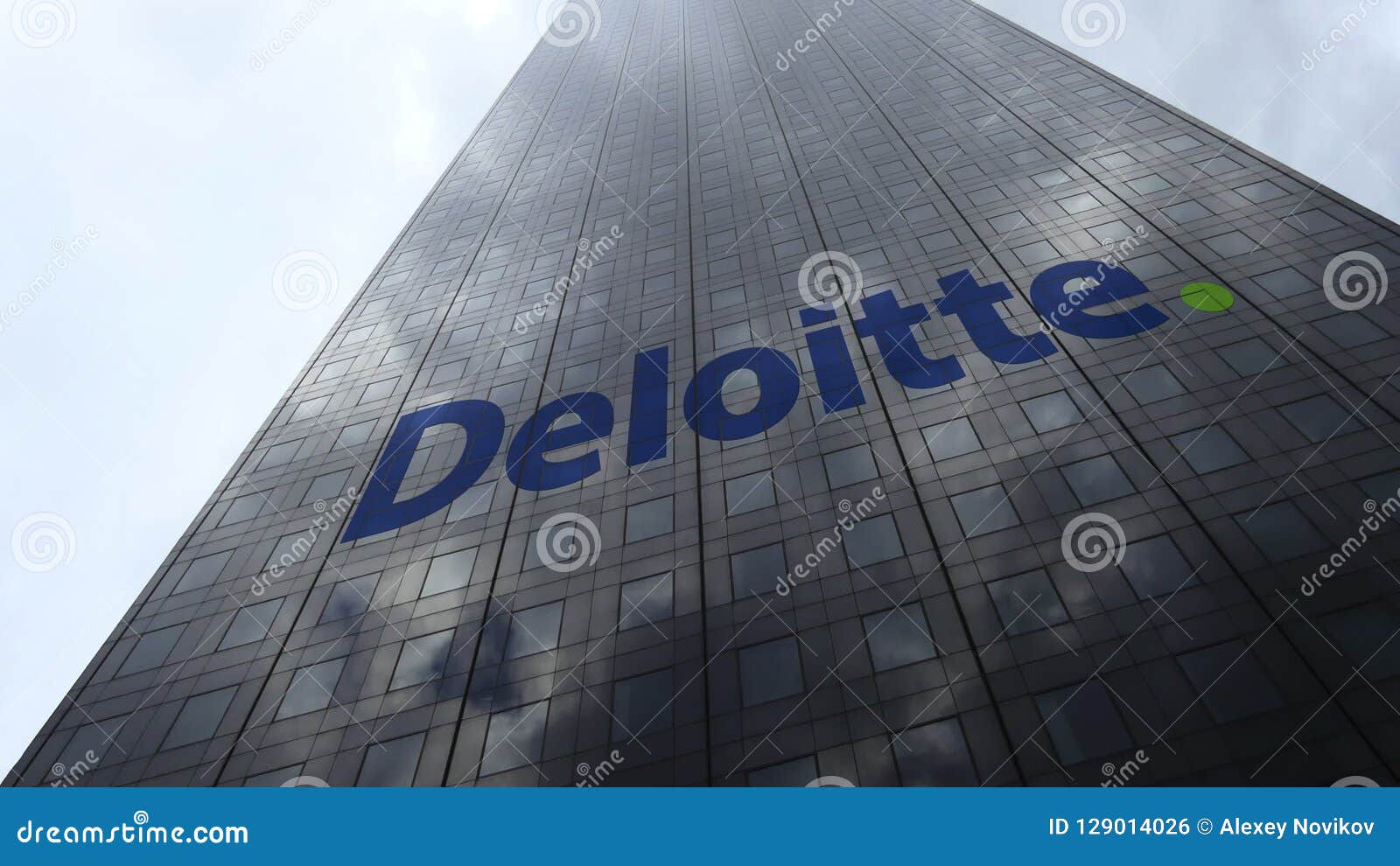 Deloitte Logo on a Skyscraper Facade Reflecting Clouds, Time Lapse ...