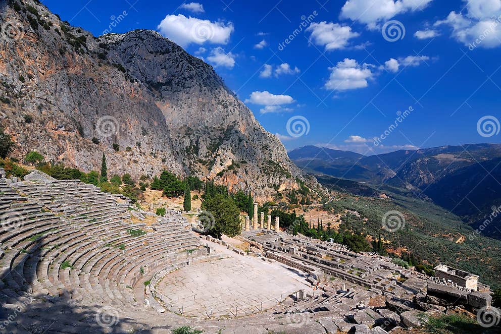 Delphi Ancient Ruins, Parnassus Mountains, Greece Stock Image - Image ...