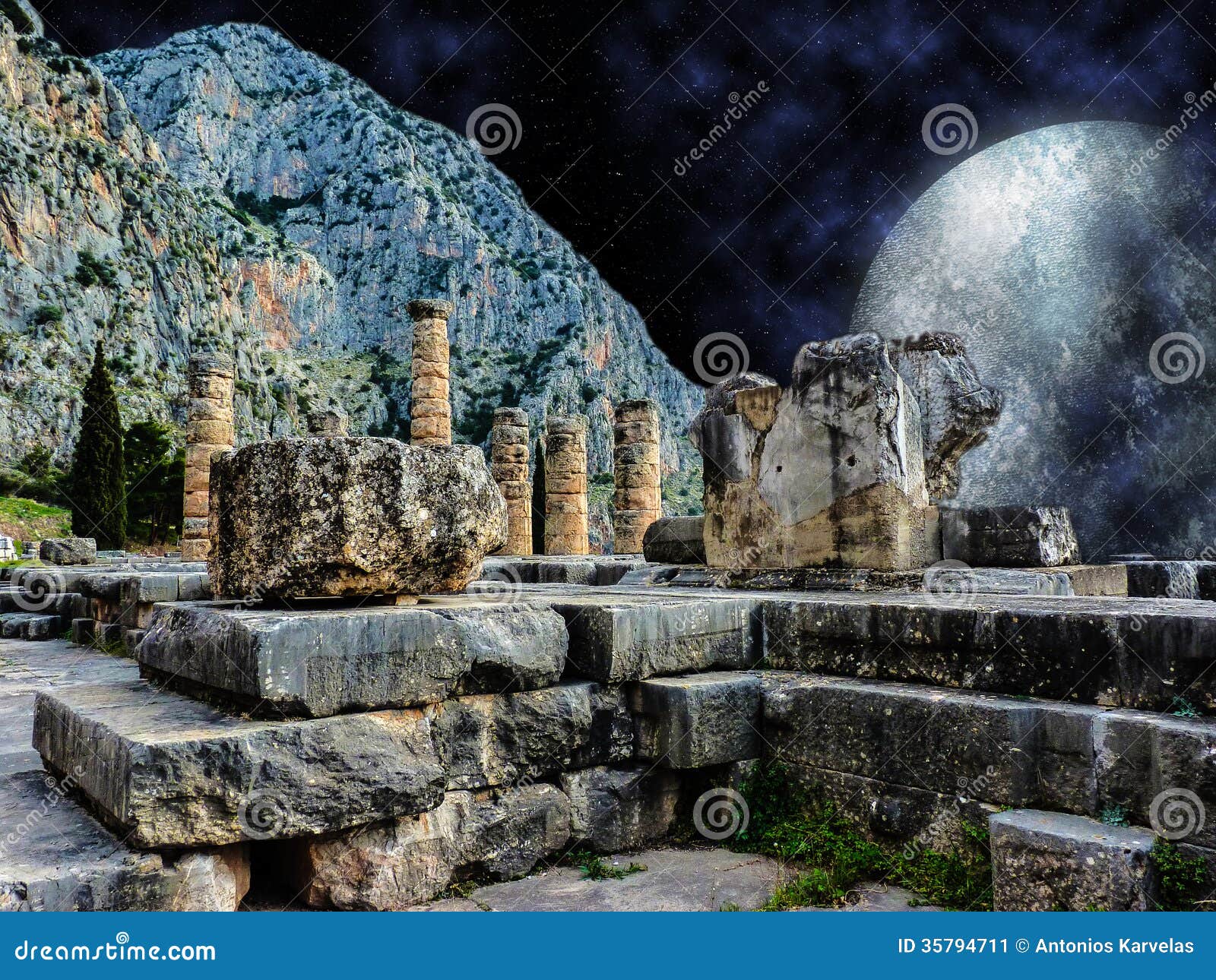 Mystical Night Sky With Glowing Dolphin And Crescent Moon Illustration ...