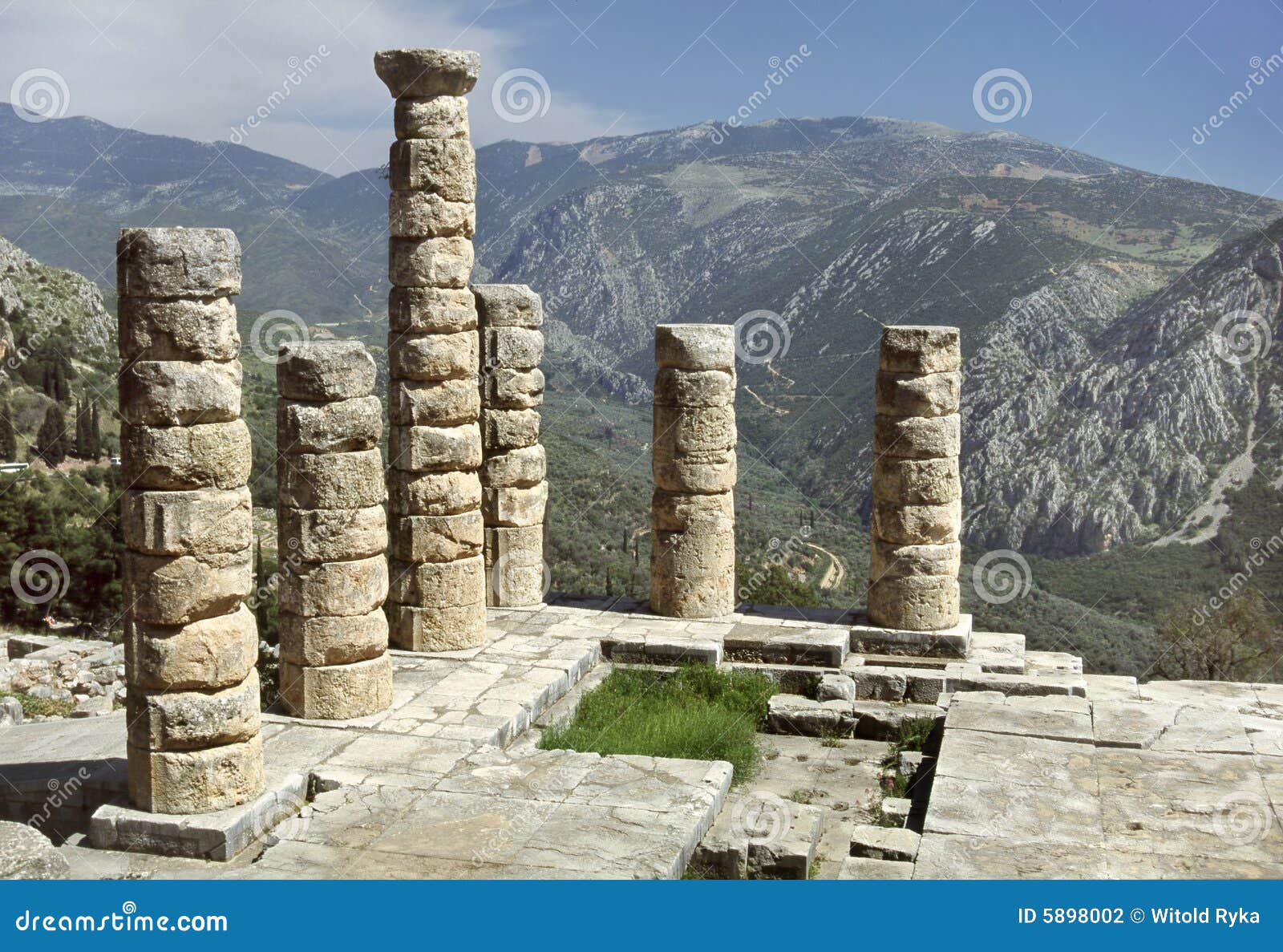 Delphi - the Temple of Apollo Stock Photo - Image of destination, blue ...