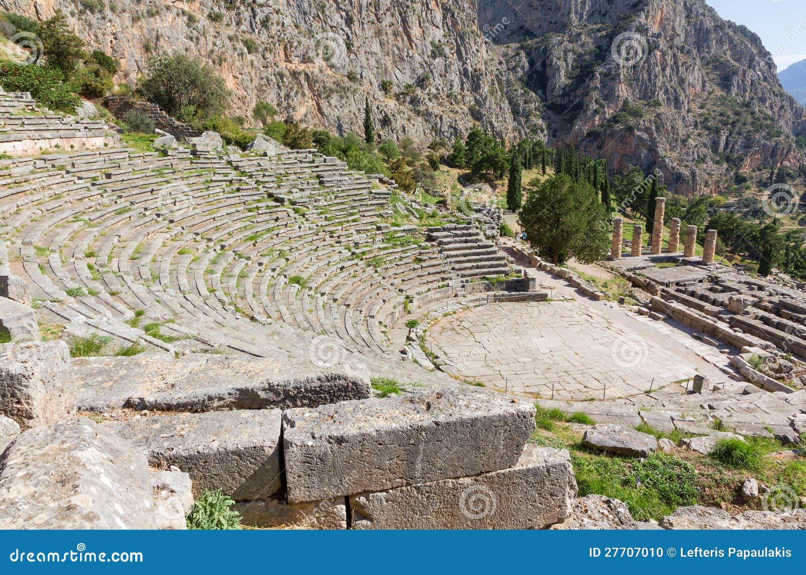 Delphi Theater and Apollo Temple, Greece Stock Photo - Image of ...
