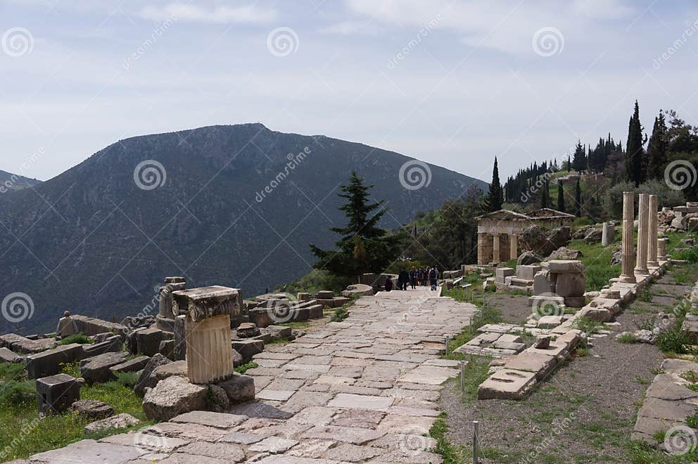 Delphi and the Treasury of Athens, Greece Stock Photo - Image of delphi ...
