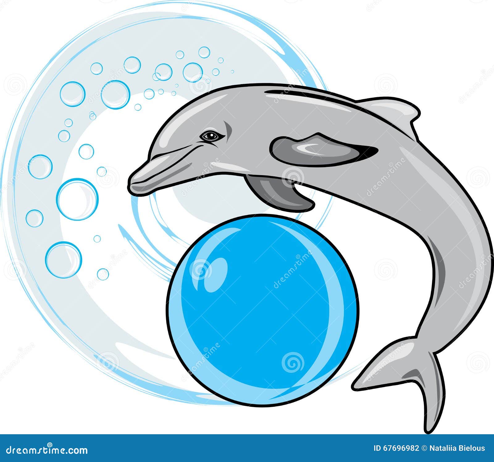 Delphin mit einem Ball vektor abbildung. Illustration von fische - 67696982