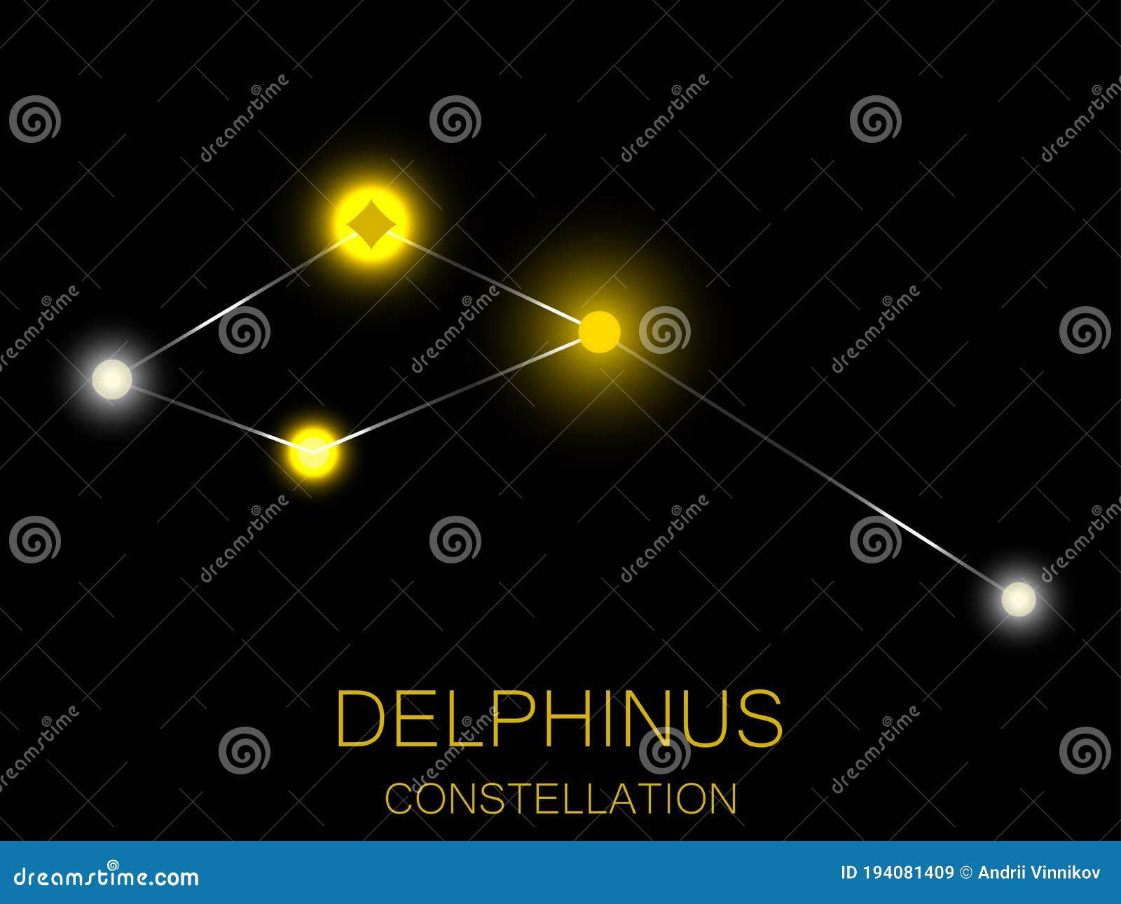 Delphinus Constellation. Bright Yellow Stars in the Night Sky. a ...