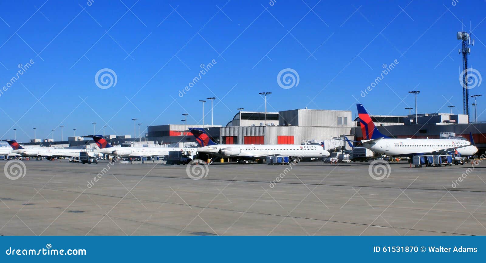 Delta Airlines Jets at Their Terminal Gates. Editorial Image - Image of ...