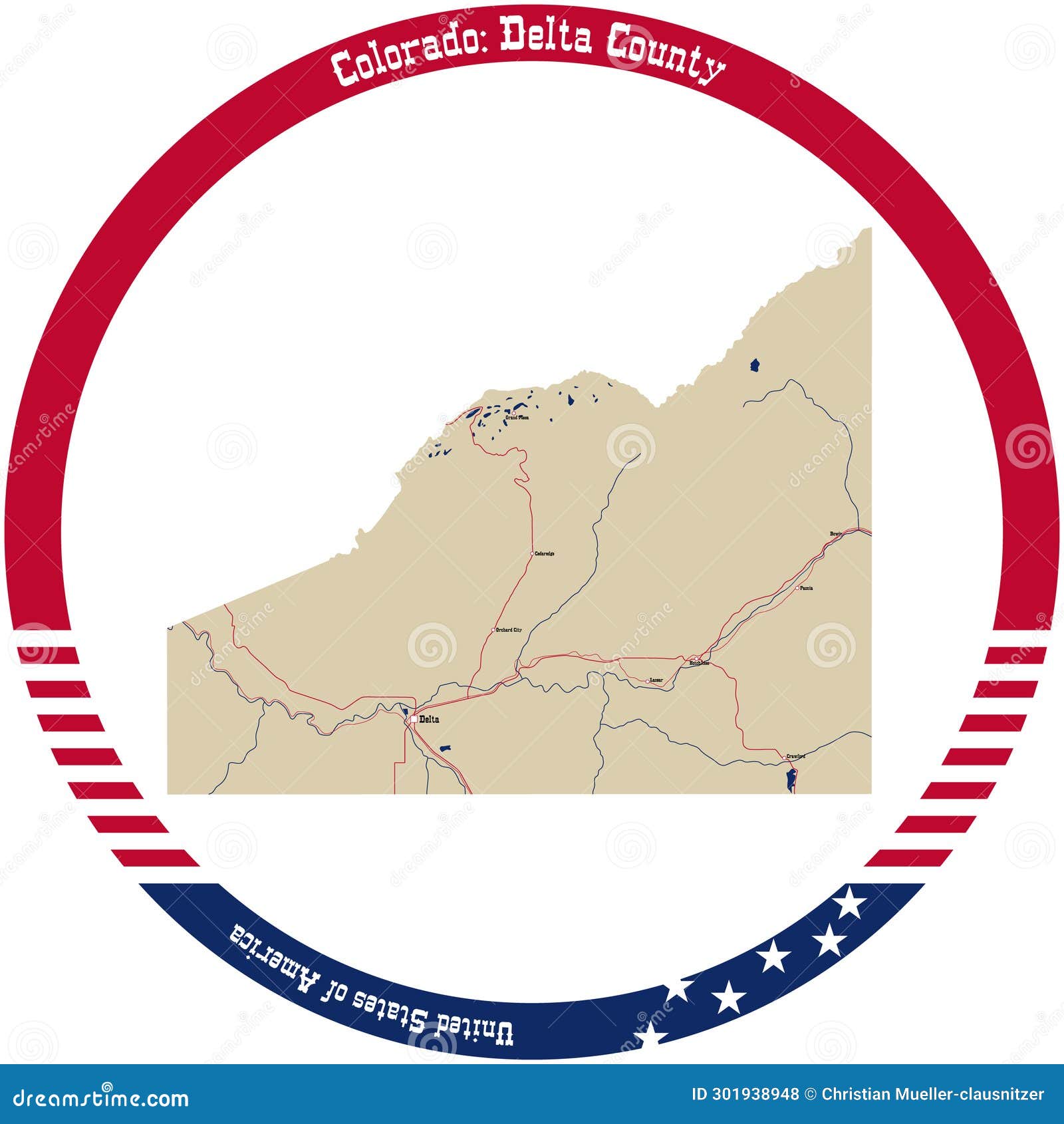 Delta County in Colorado, USA Arranged in a Circle Stock Vector ...