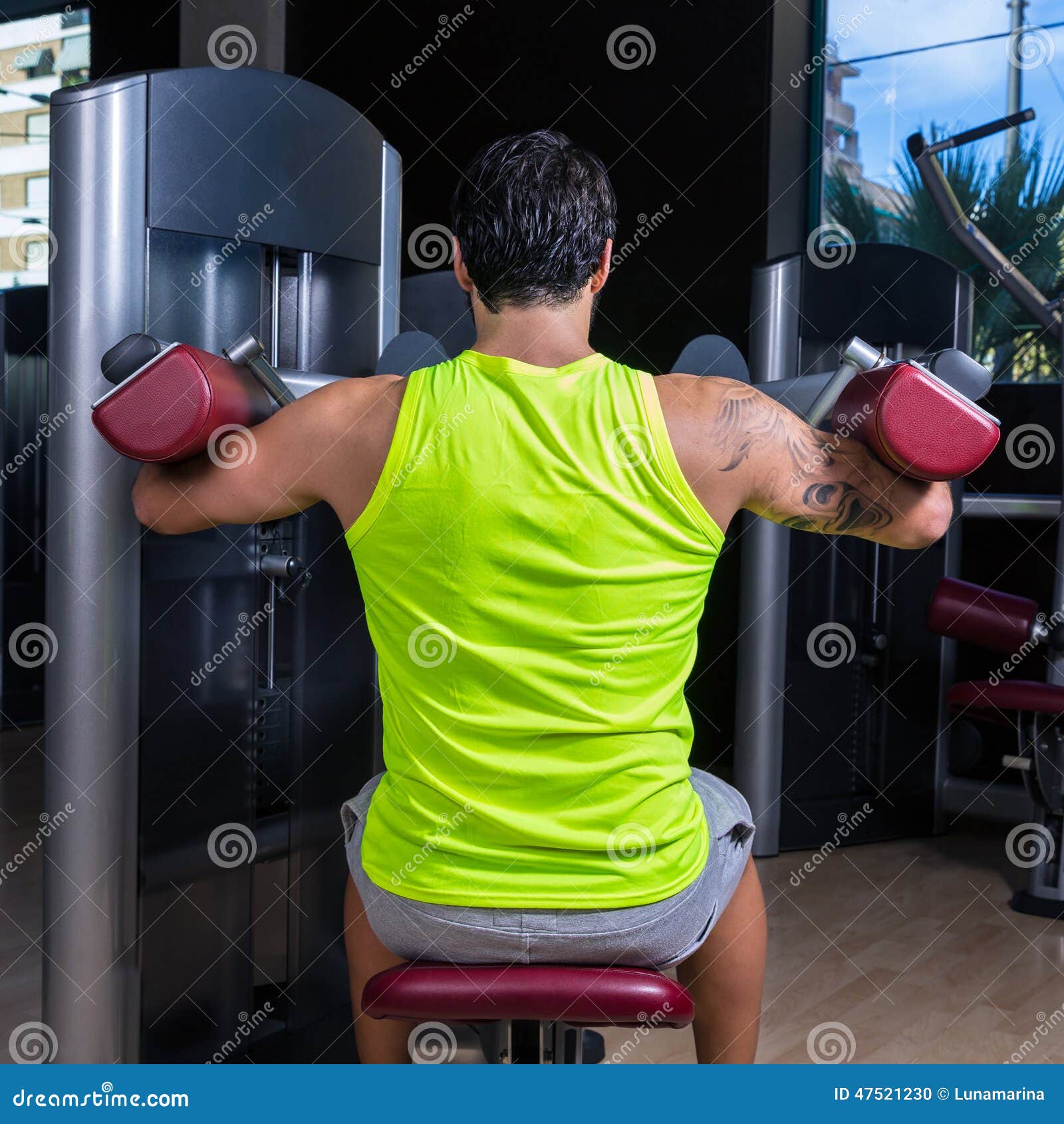 Deltoids Fly Machine Man for Shoulders Workout Stock Photo - Image of ...