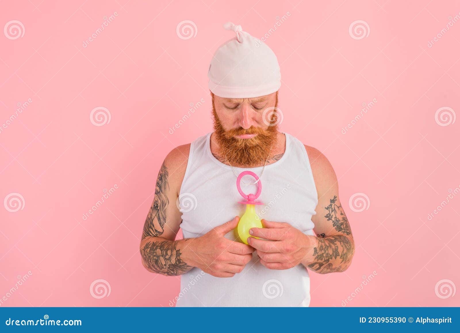 Delusion Man with Beard and Tattoos Acts Like a Small Newborn Stock ...