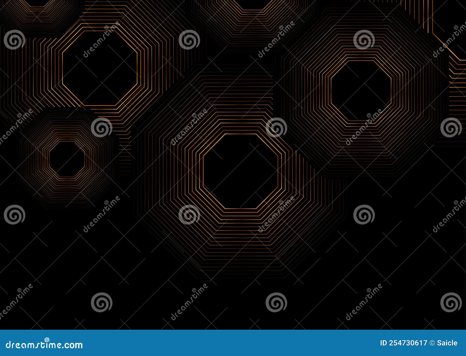Deluxe Golden Minimal Linear Octagons Abstract Futuristic Tech