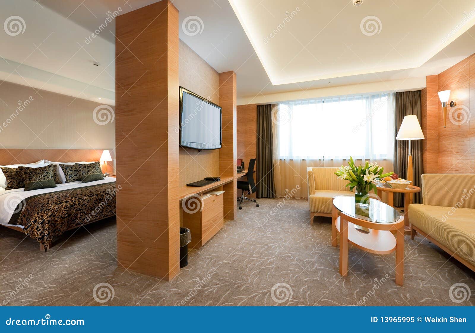 Deluxe Hotel Suite Interior Stock Image - Image of cushion, curtain ...